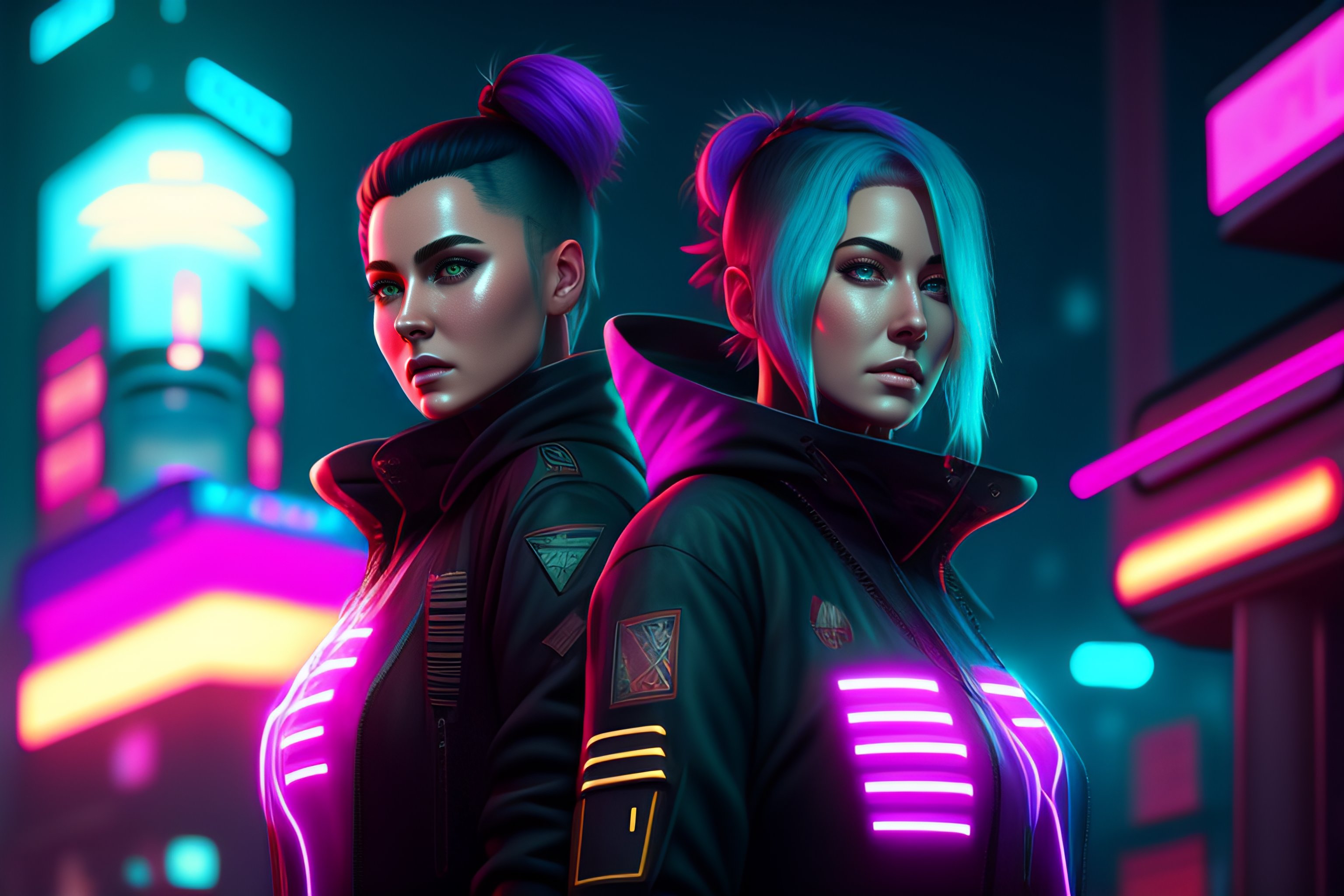 Lexica - TWO LESBIAN GIRLS wearing cyberpunk clothing WITH GIRLFRIEND ...