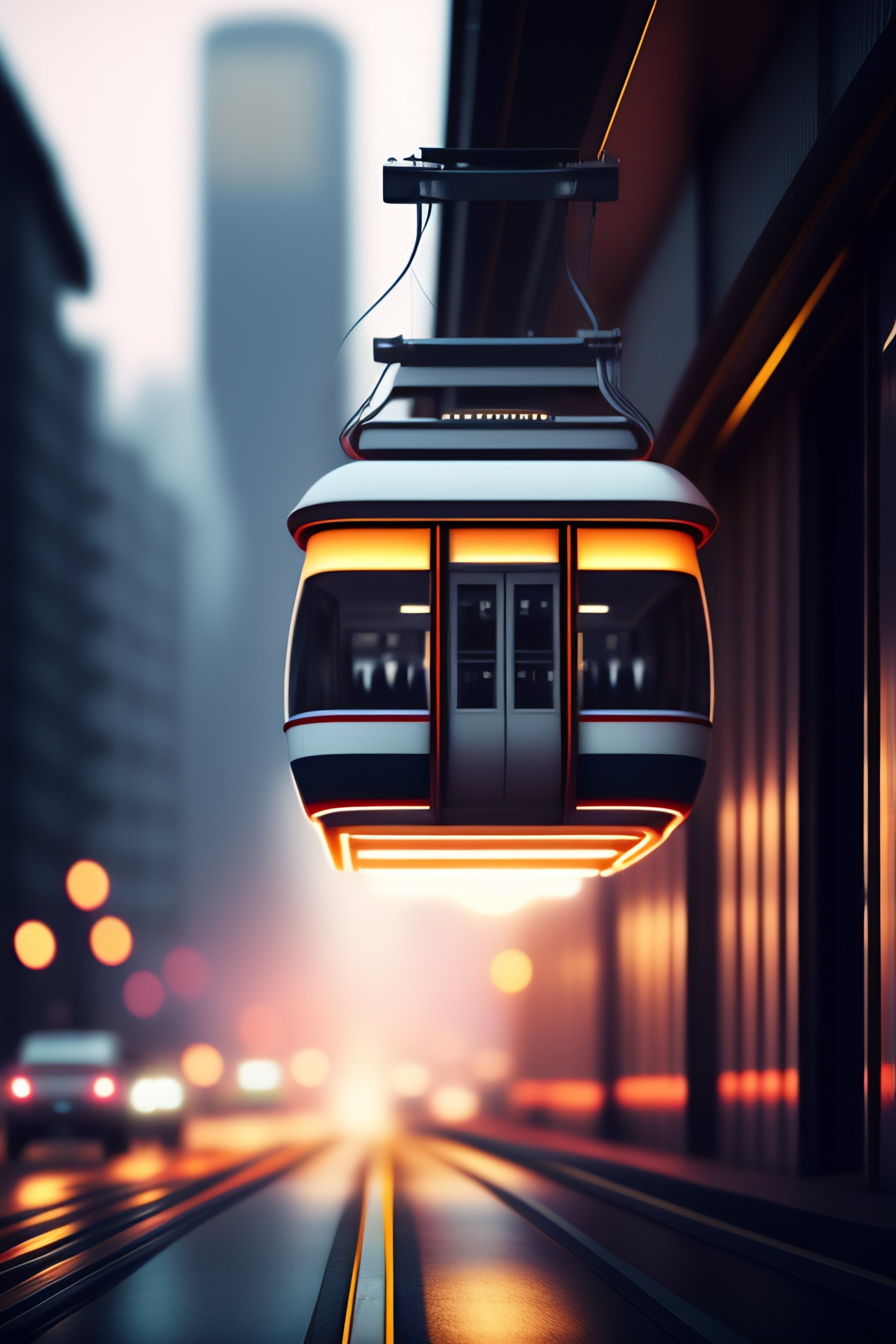 Lexica - Modern cable car hanging above the road in a city, 4K, octane ...