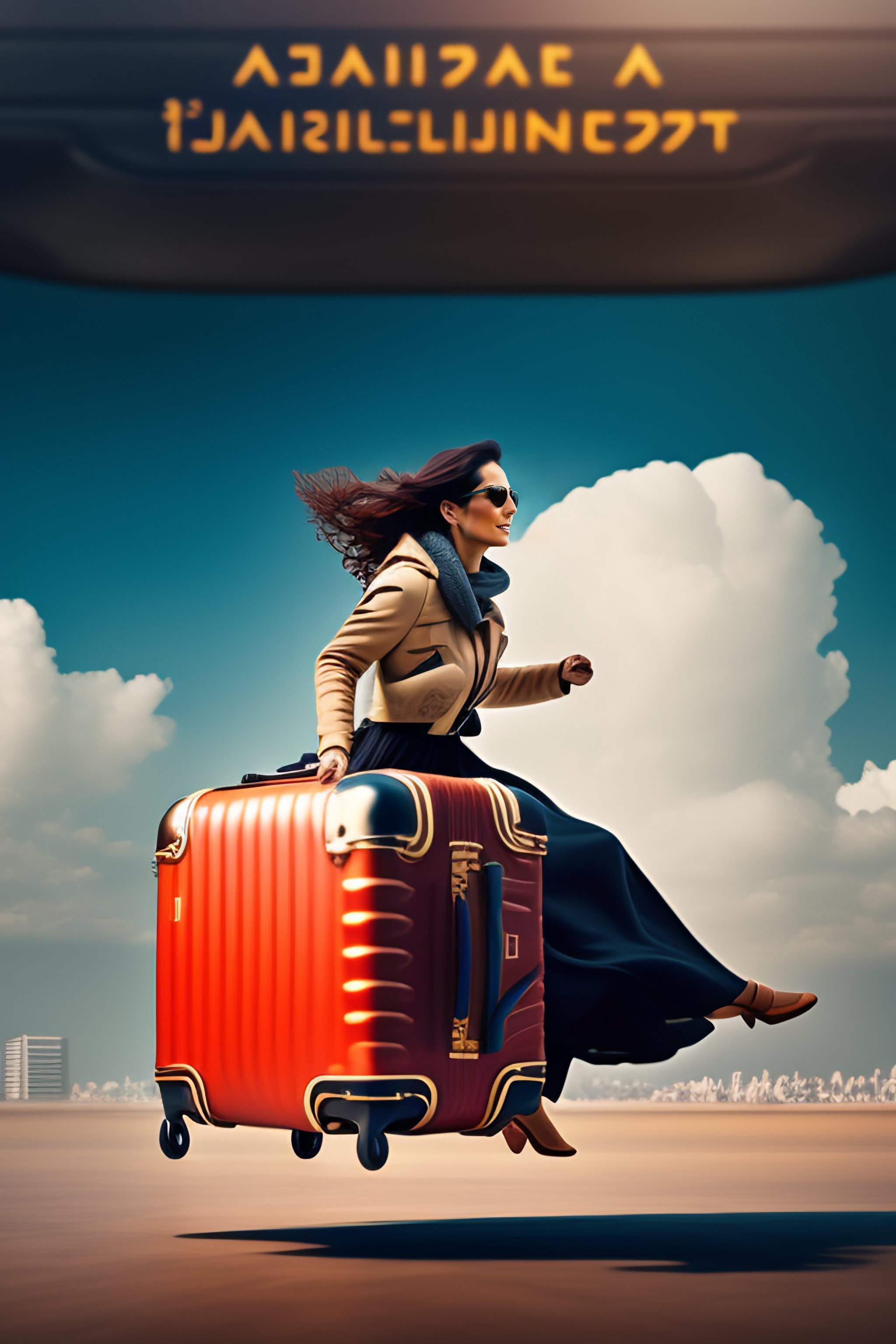 Lexica - A woman jumping in the air with a suitcase, travel ad, luggage ...