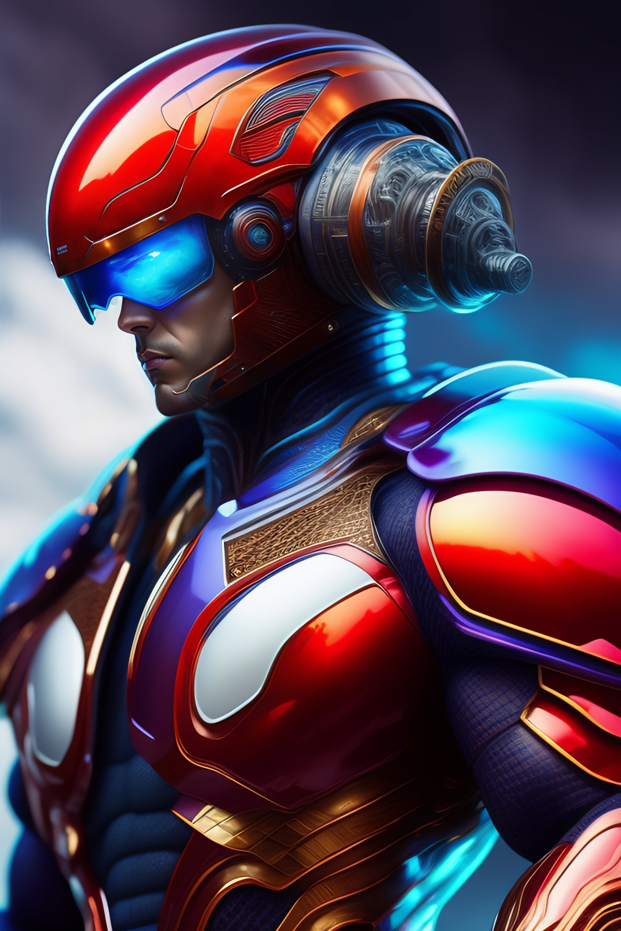 Lexica - Solid thick super muscly male alien portrait, translucent red ...