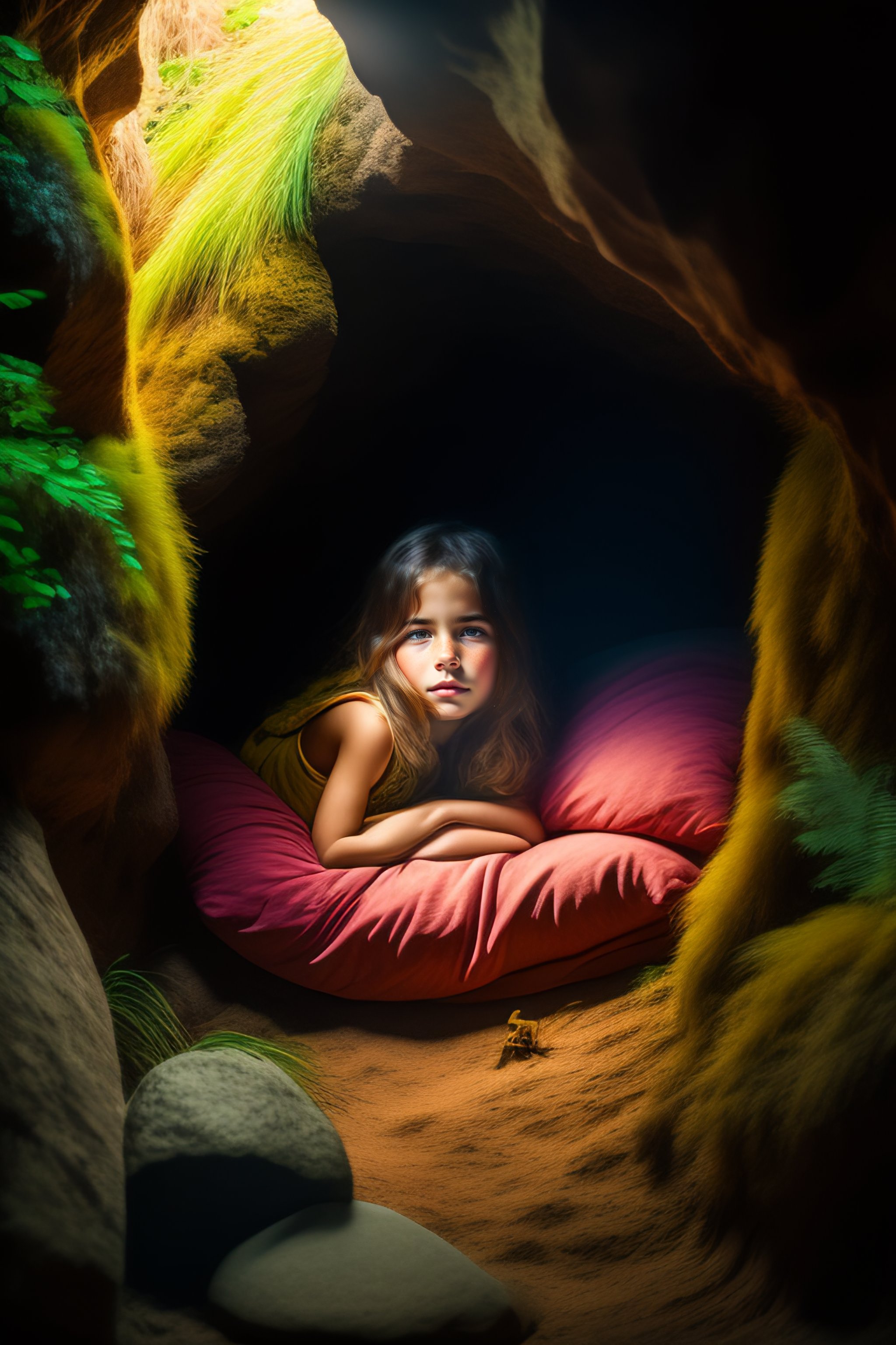 Lexica - Primitive girl sleeping in a cave