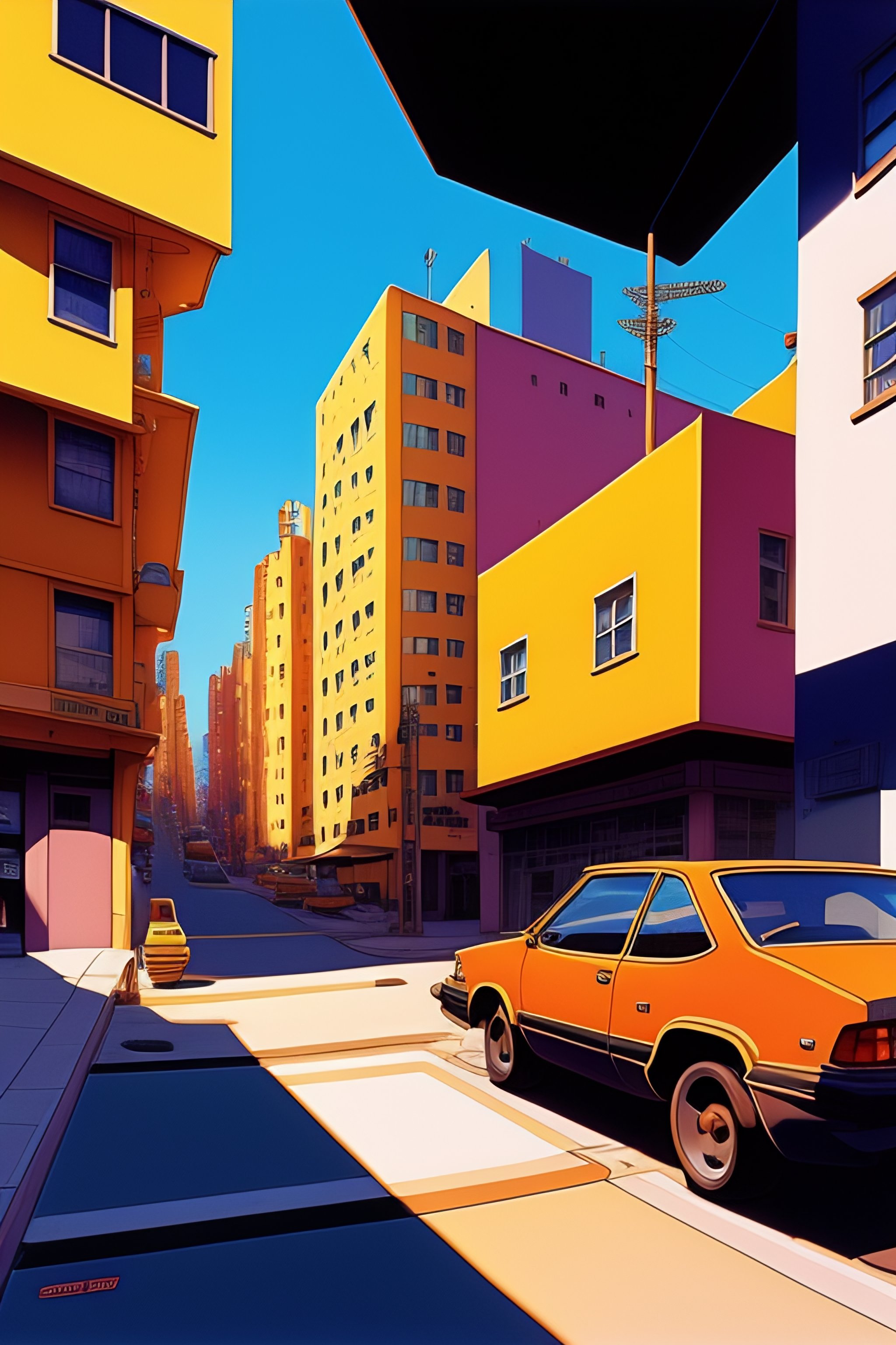 Lexica - Watercolor painting of a city street, sloped street, city on ...