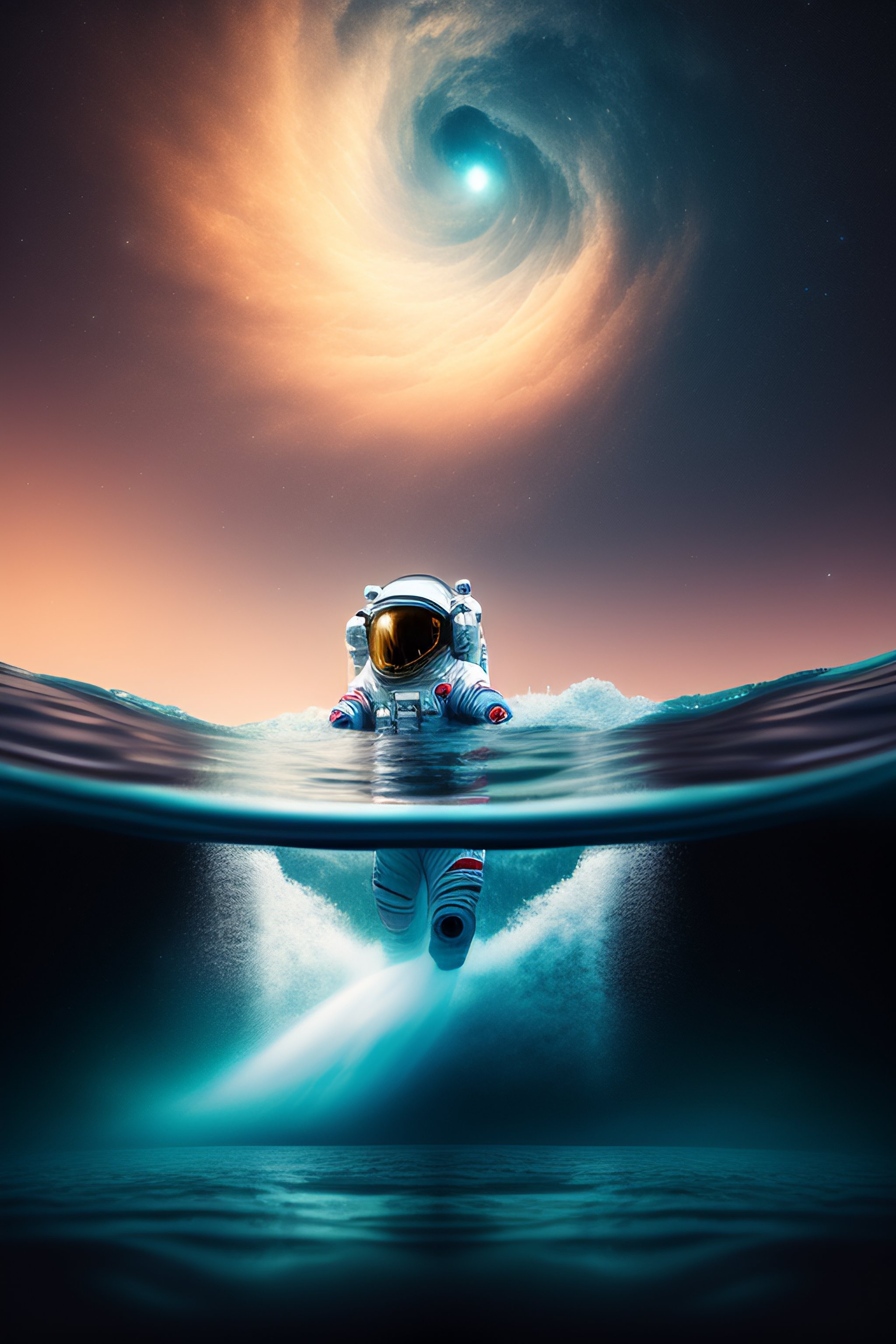 Lexica - An astronaut swiming in a lake in space