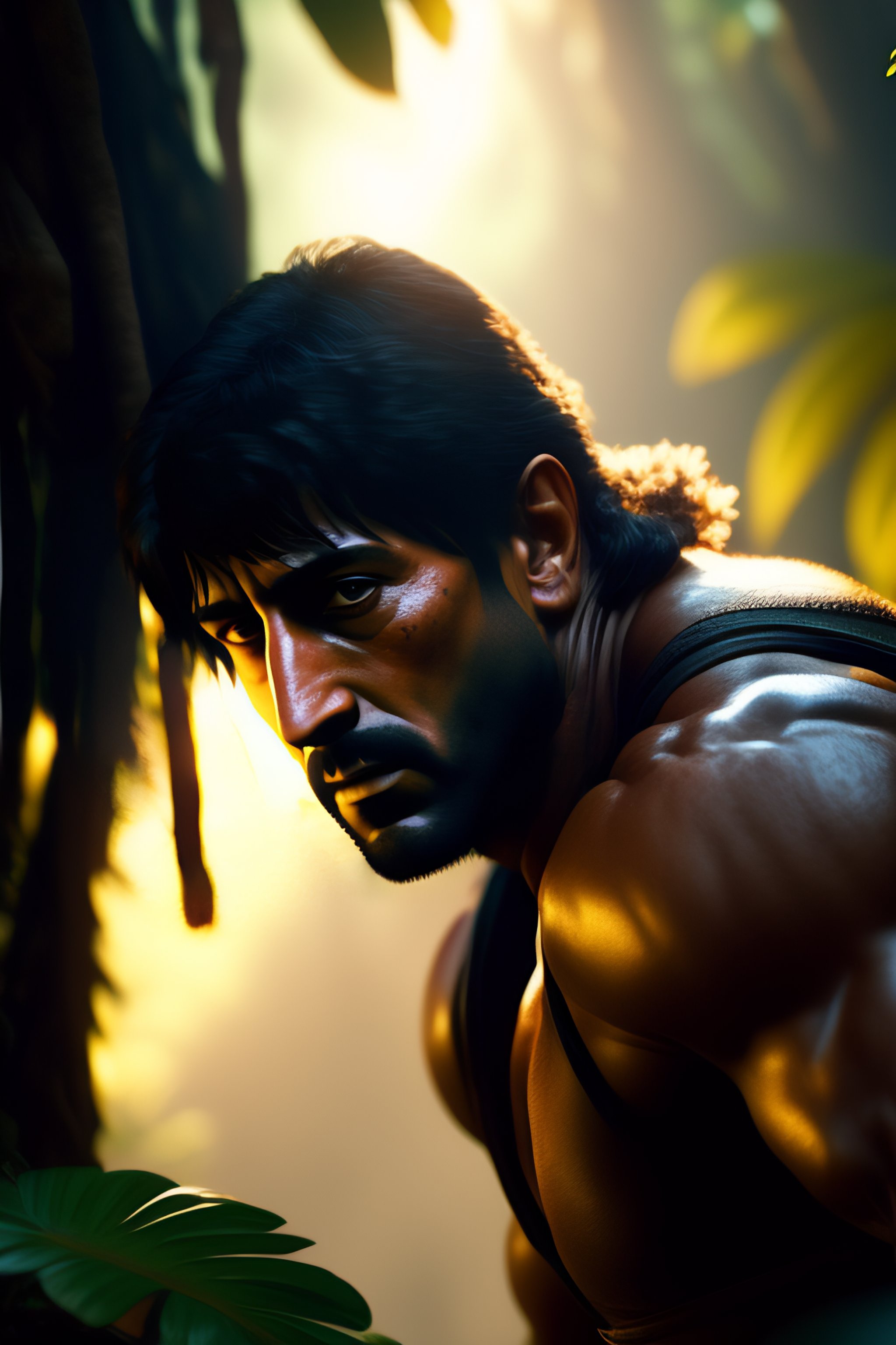 Lexica - Action shot of john rambo in a jungle, cinematic lighting ...