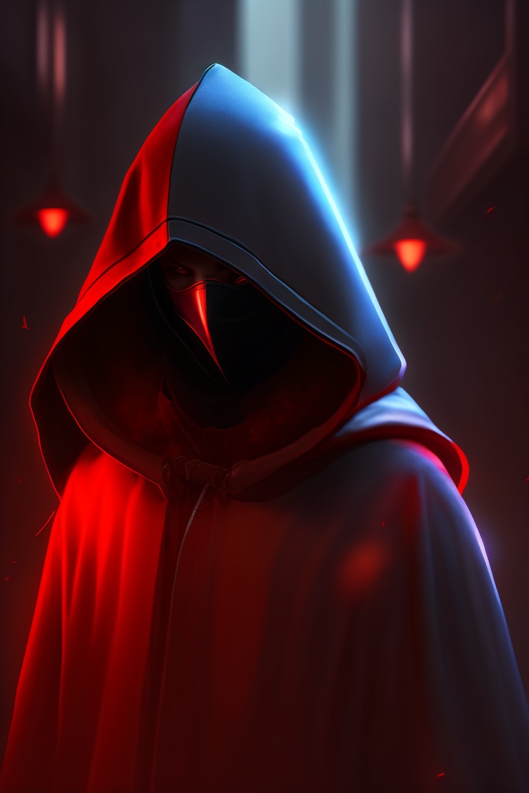Lexica - Character, faceless, hooded, dark, red glowing eyes