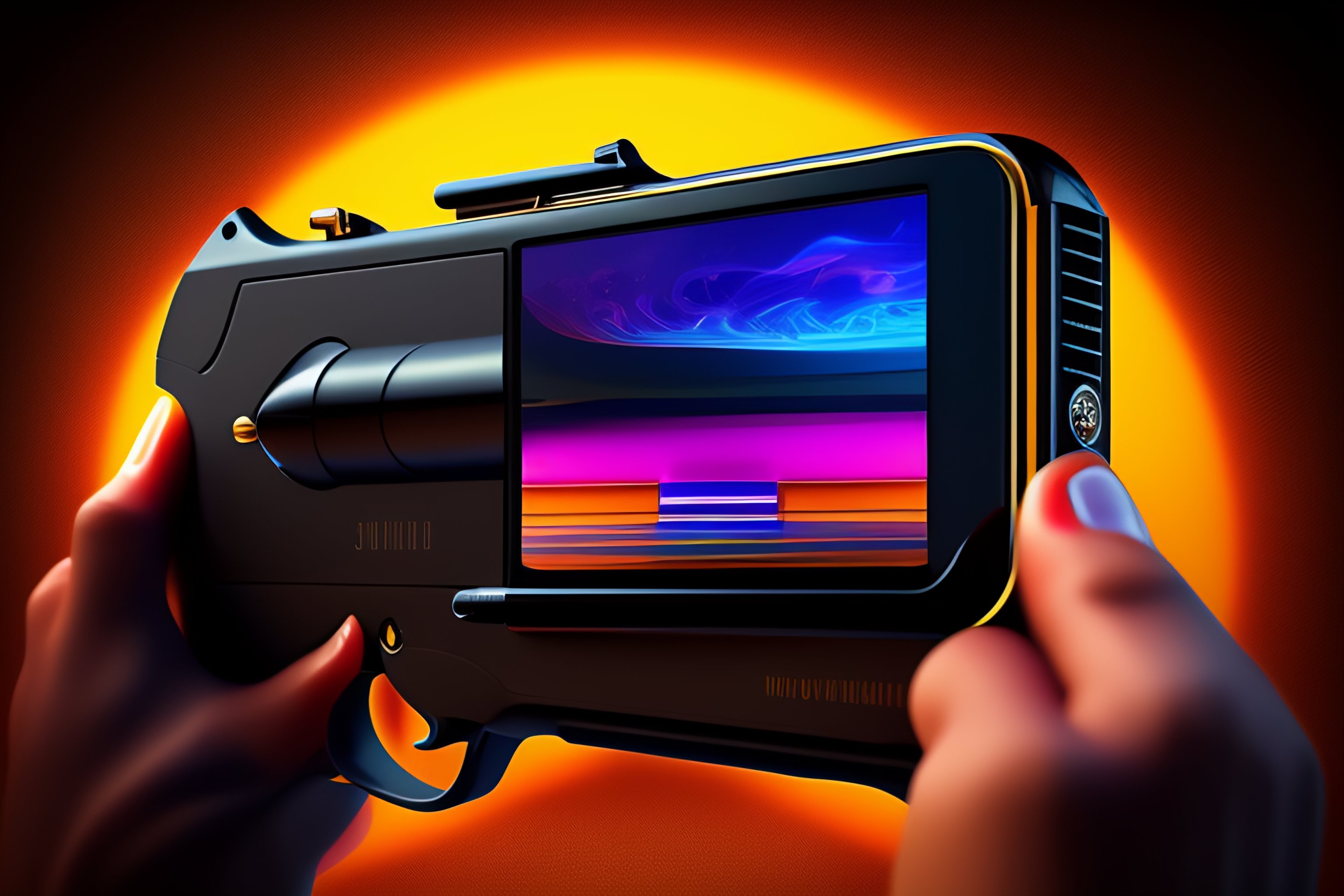 Lexica - Smartphone shaped like gun, illustrated, 2d, psychedelic