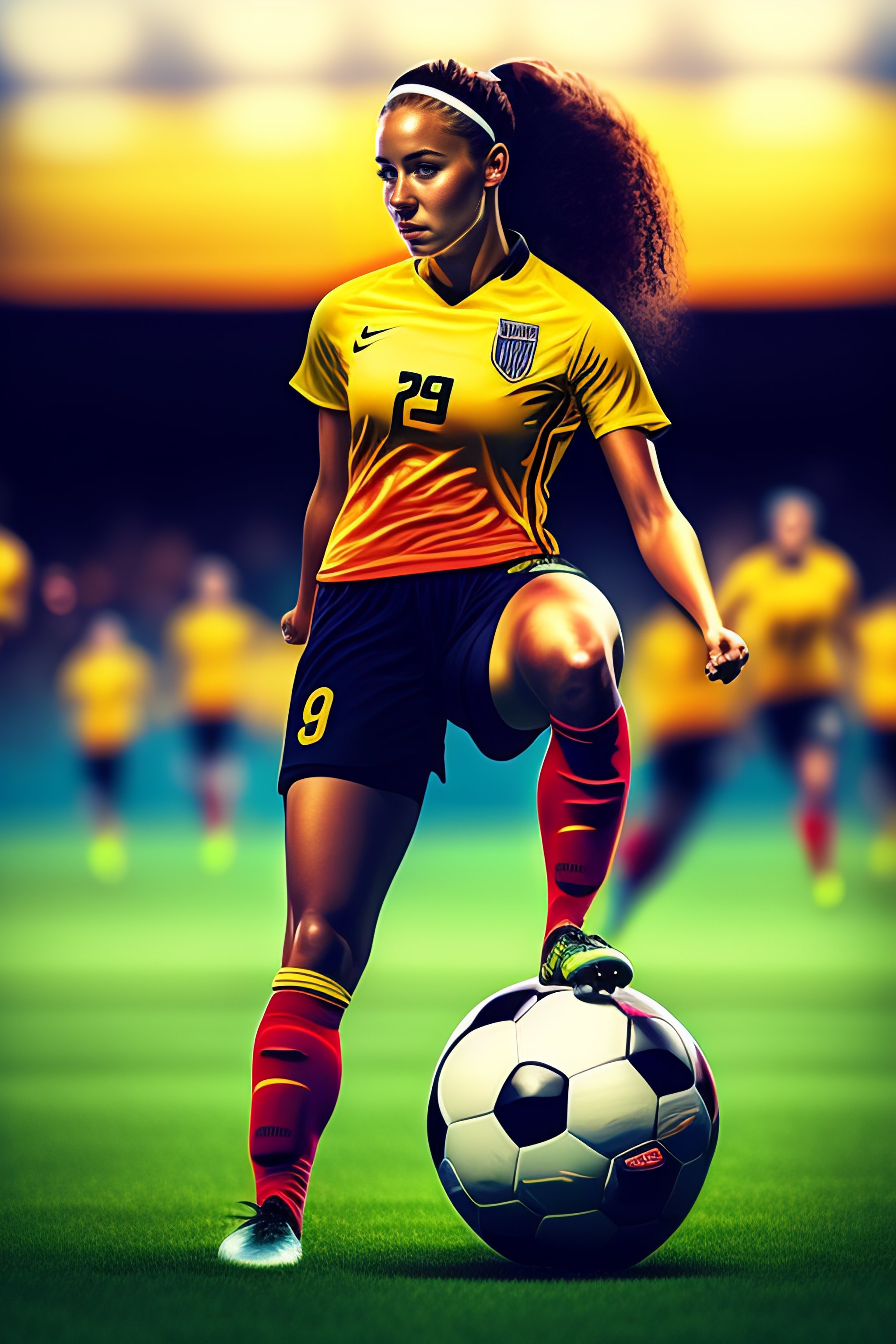 Lexica - Comic book-style girl college soccer player on the field with ...