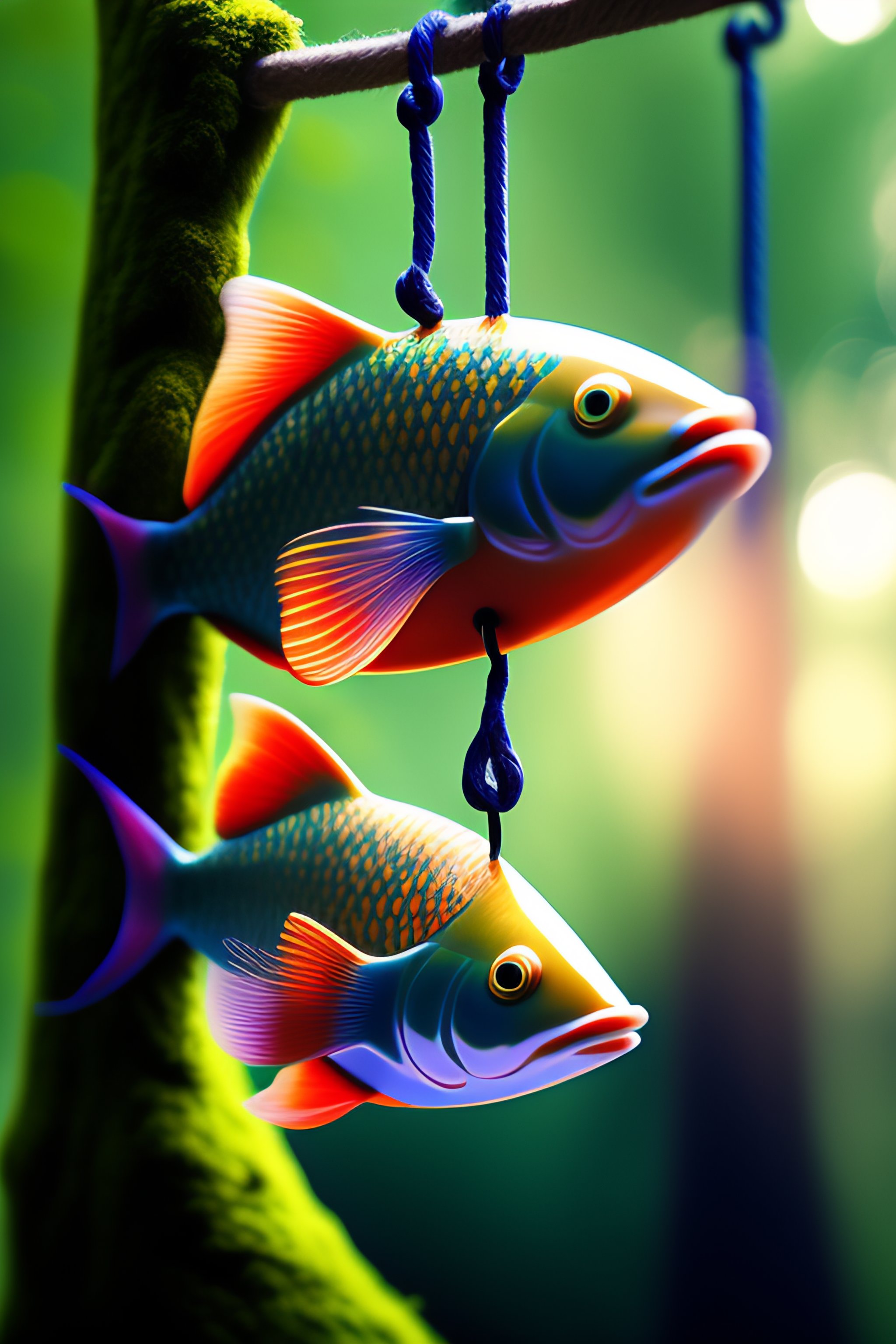 Lexica - Singing fish, swinging on child's swings in the woods