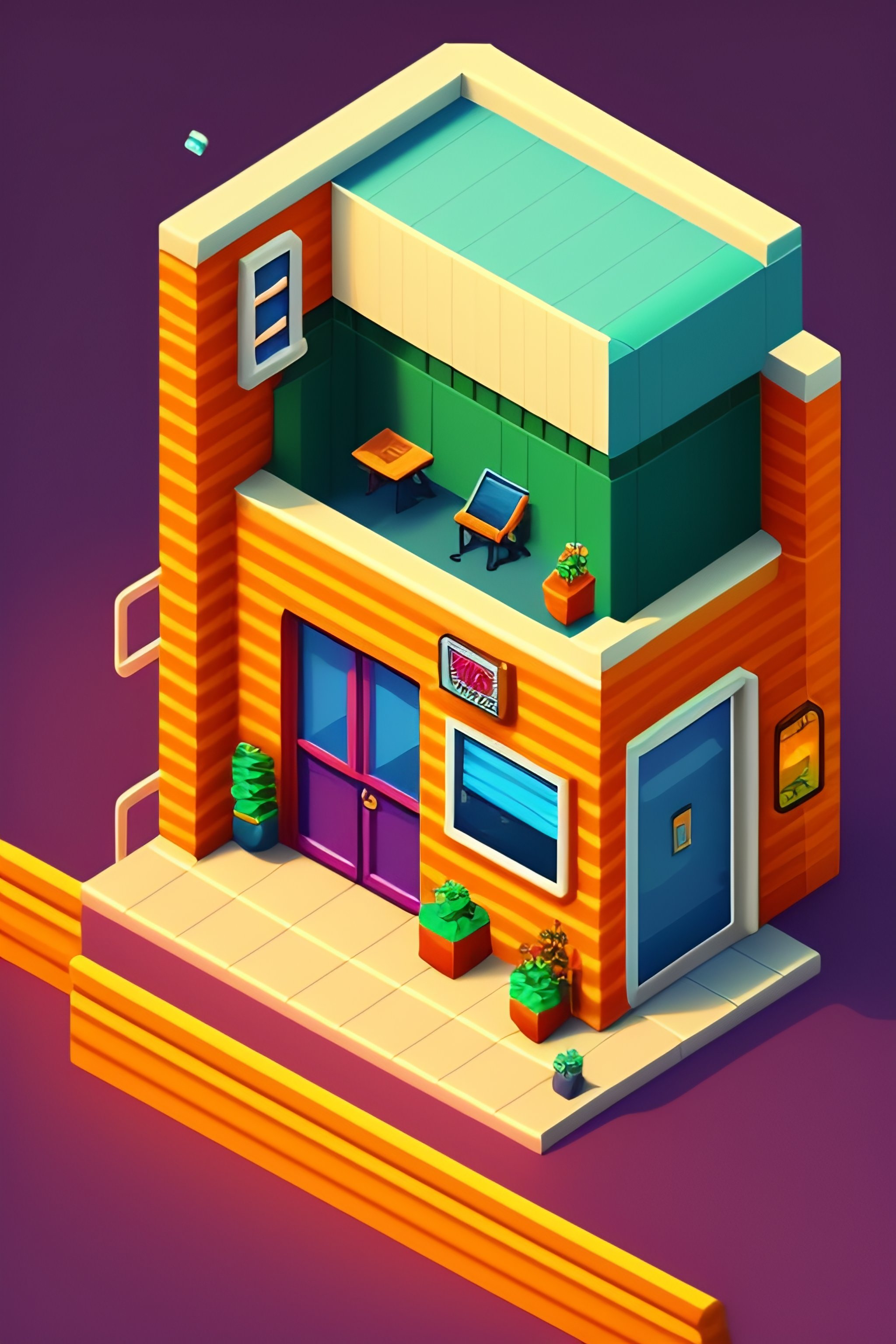 Lexica - Isometric clean pixel art image of outside of cute design studio