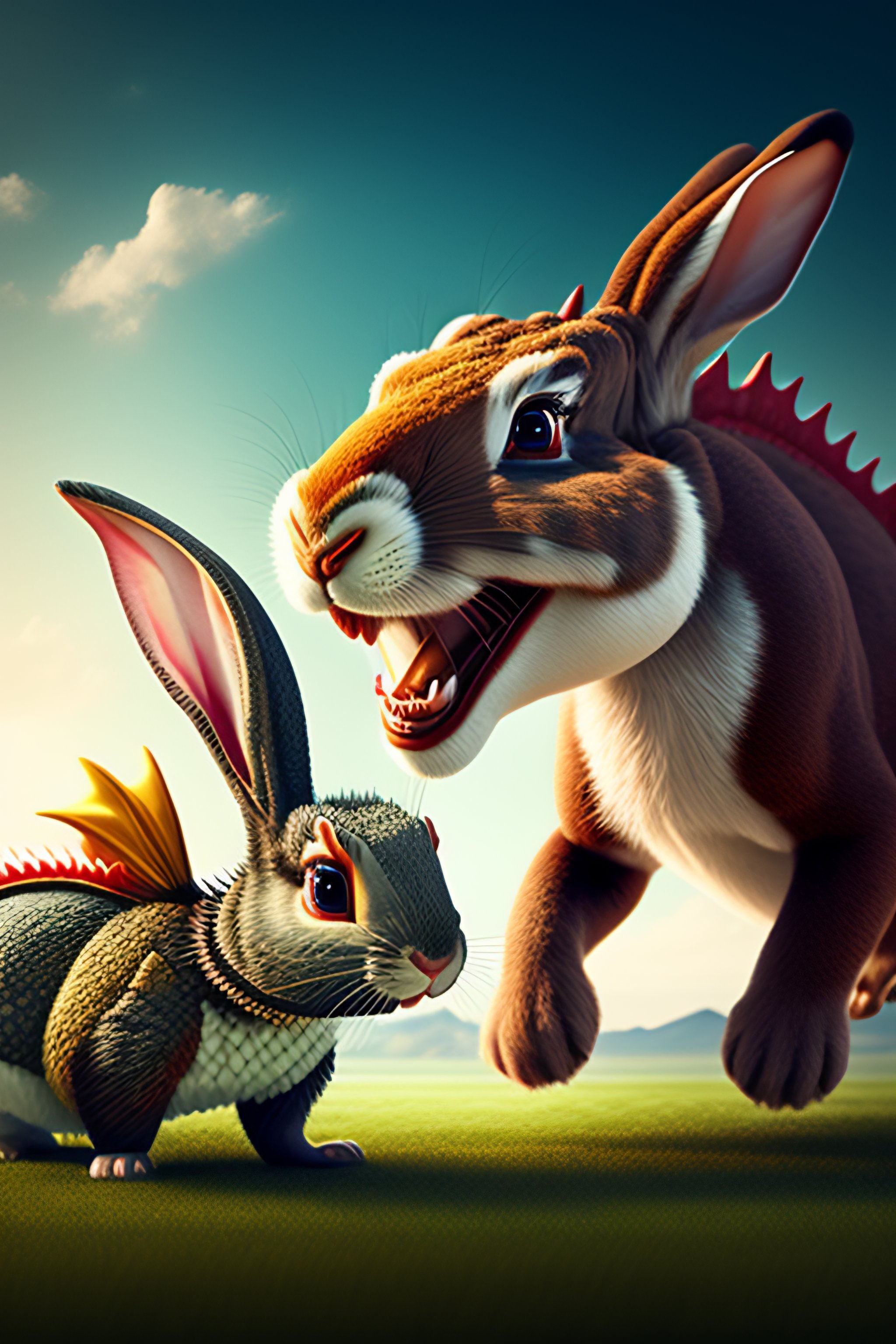 Lexica - Dragon fighting a giant rabbit