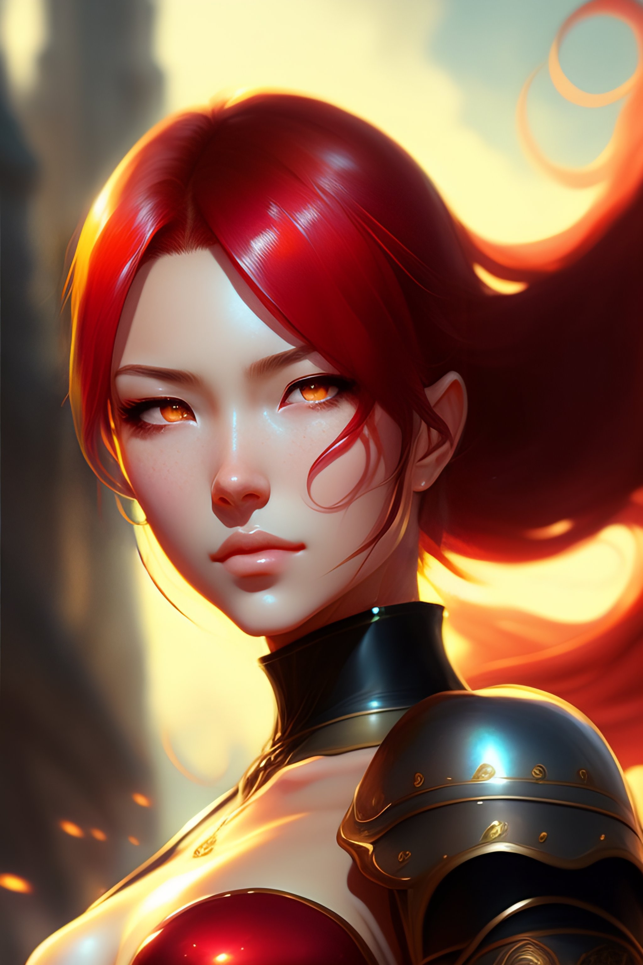 Lexica - Erza Scarlet, long red scarlet hair, oval iris brown eyes ...