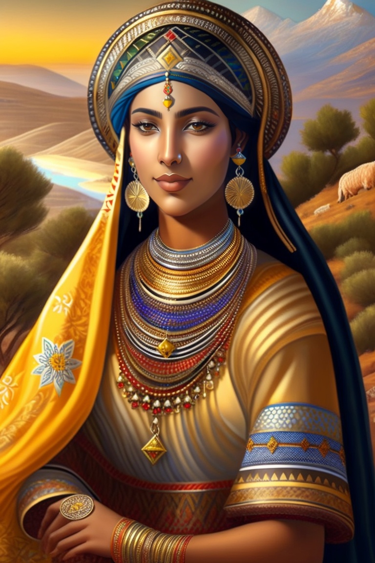 Lexica - Sketch a Kabyle woman in traditional attire, amid a ...