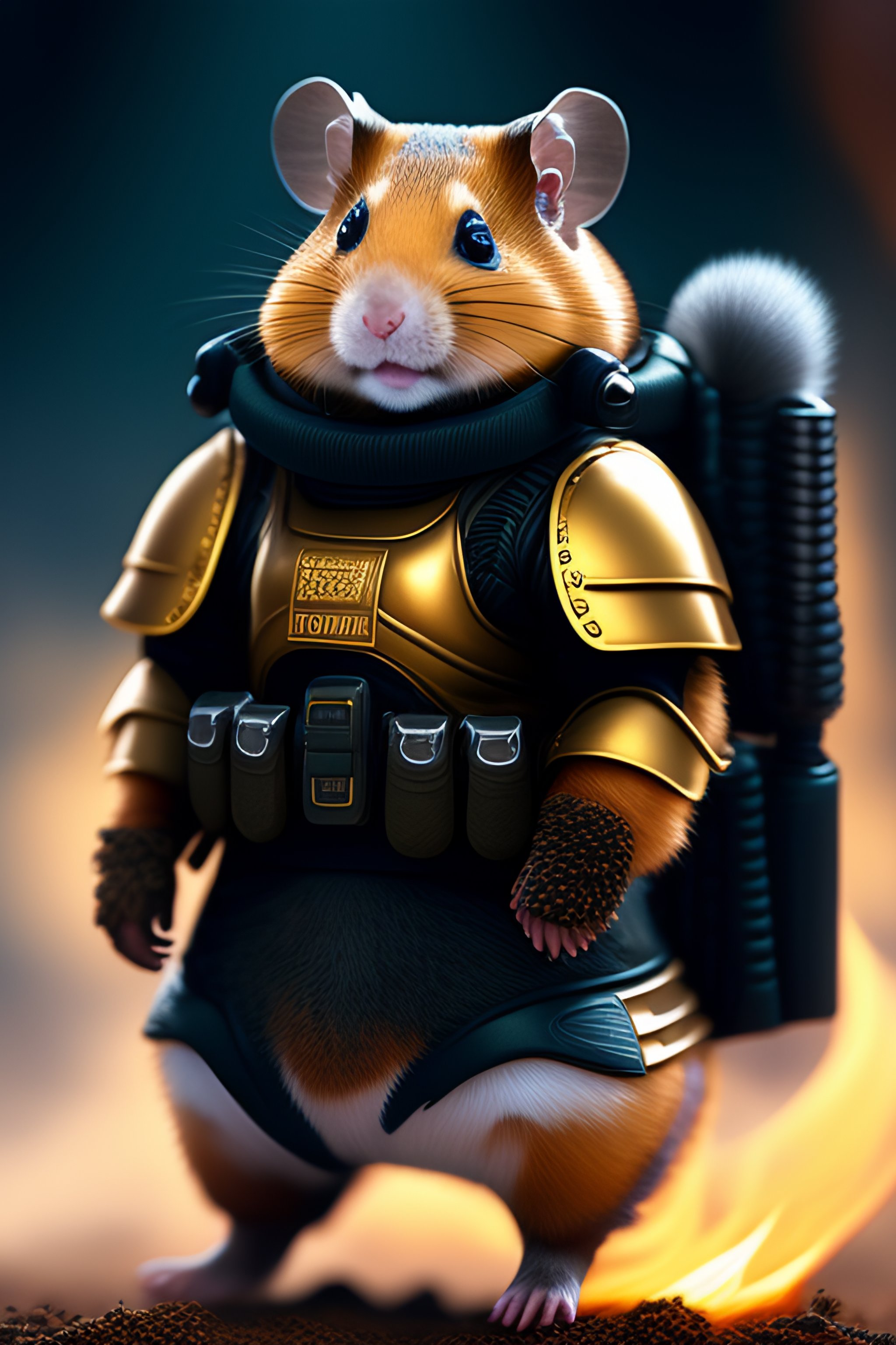 Lexica - Anthropomorphic hamster cyber warrior in a burnt land ...