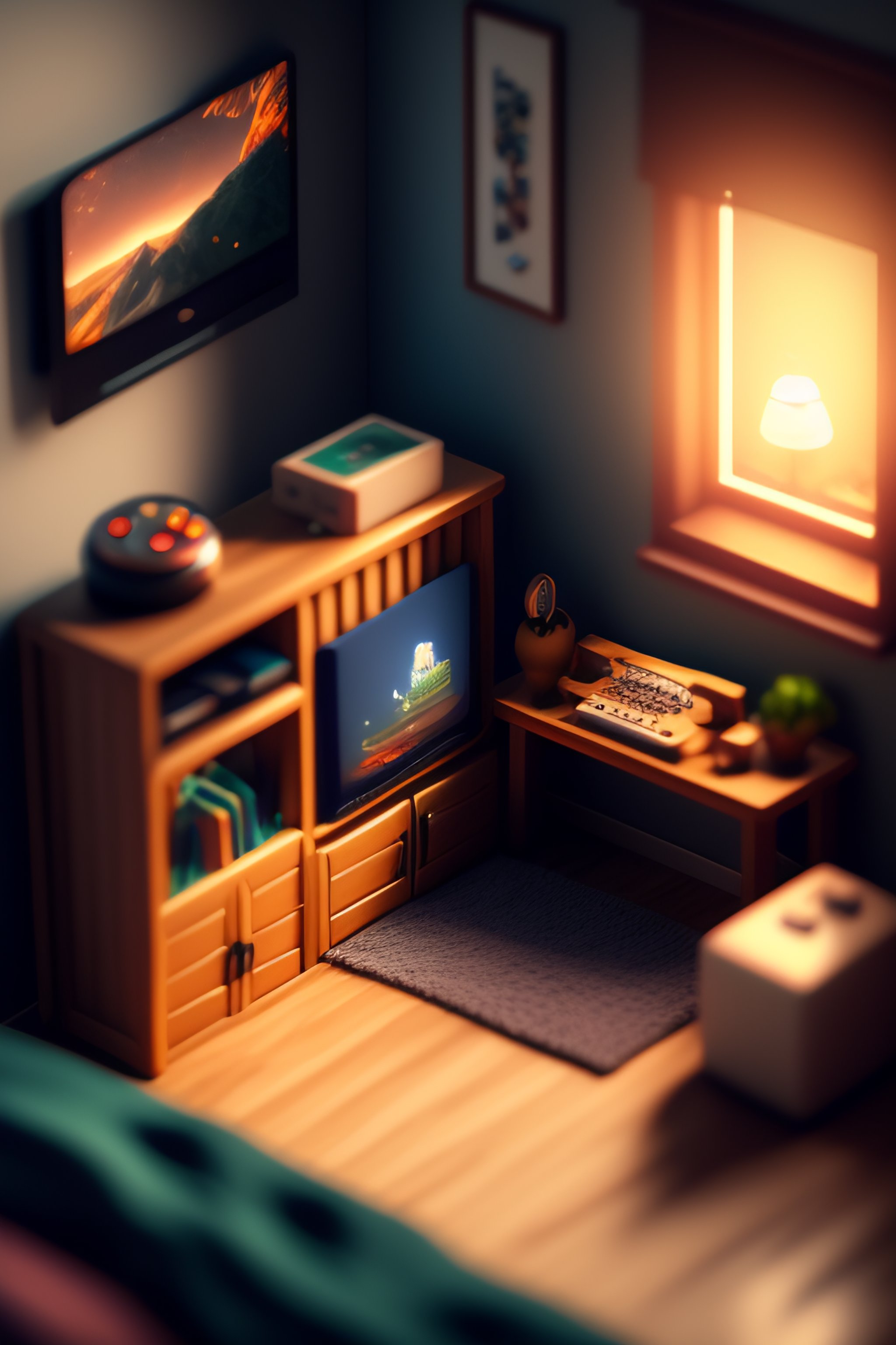 Lexica - Detailed isometric bedroom, video games, very cozy, nostalgia ...