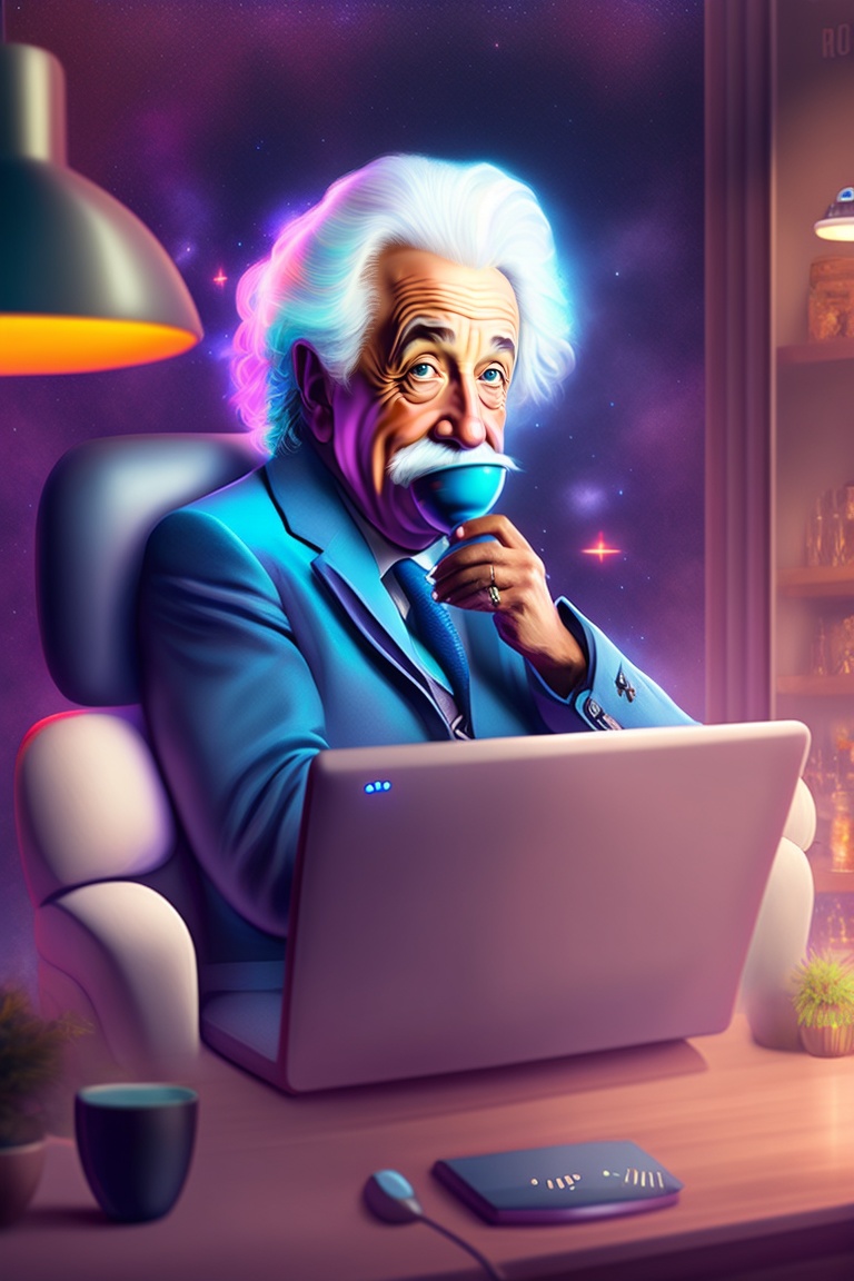 Lexica - Albert einstein is sitting on his gamer chair, on his gamer pc ...