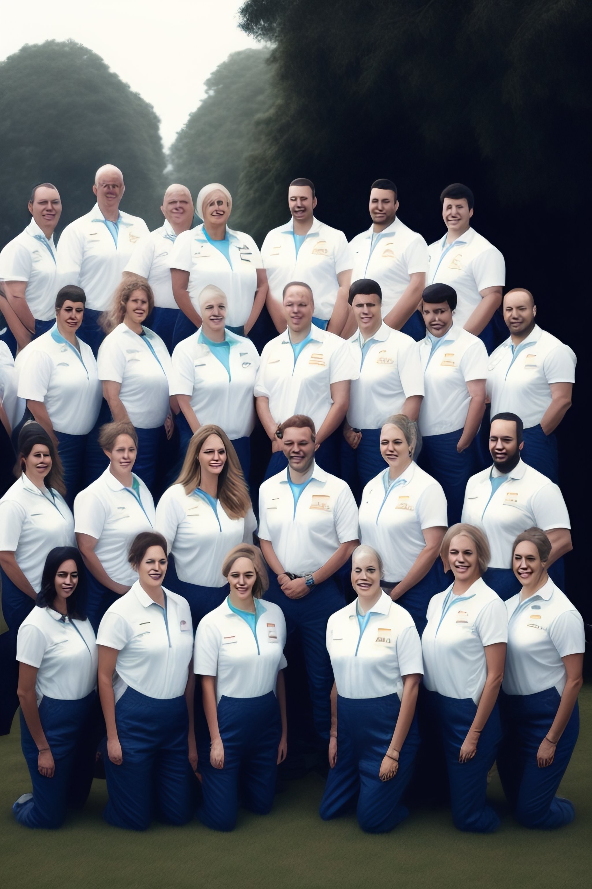 Lexica - An army of smiling painters wearing white dungarees, wide ...