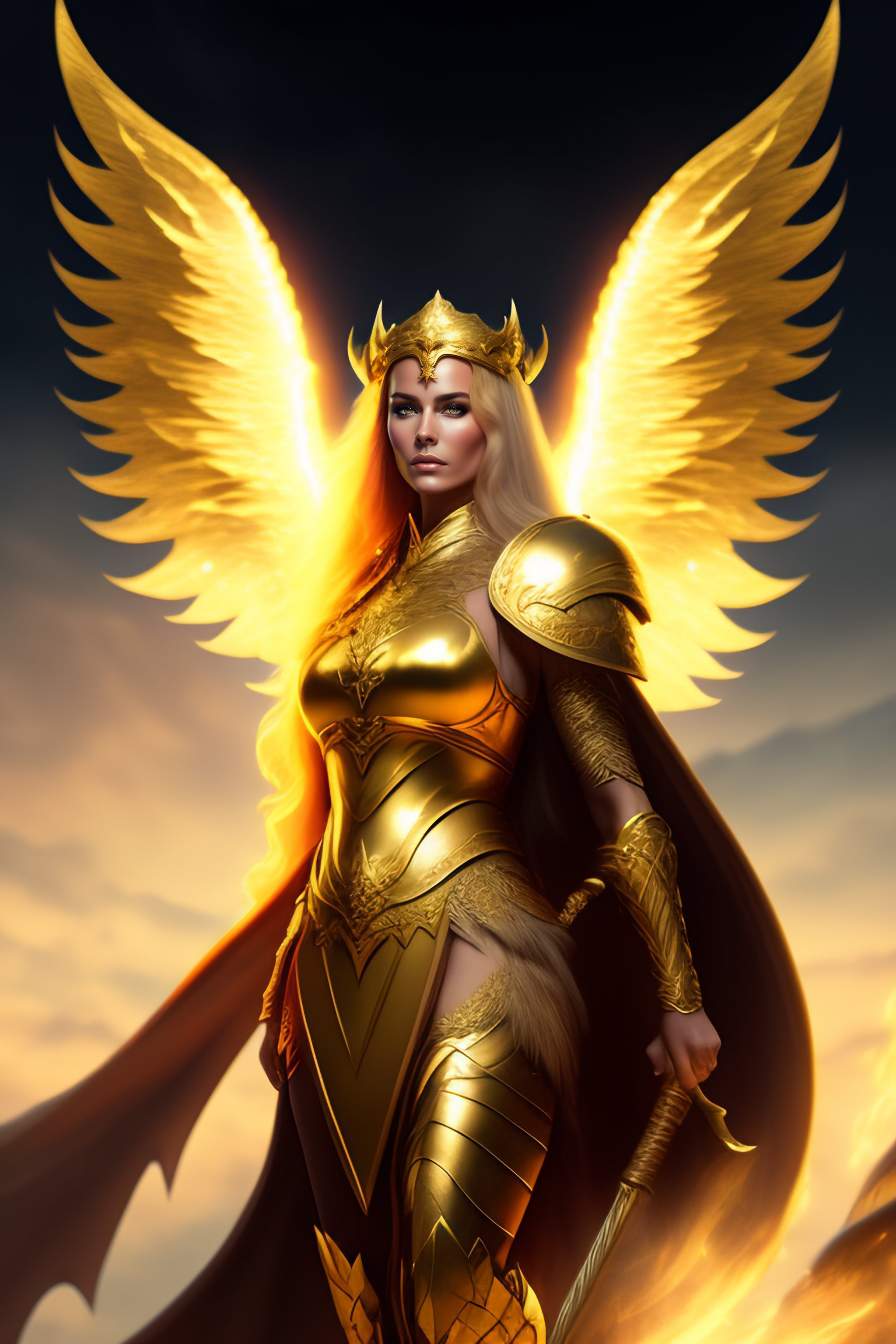 Lexica - A fallen angel, female, wielding a spear of pure light, clad ...