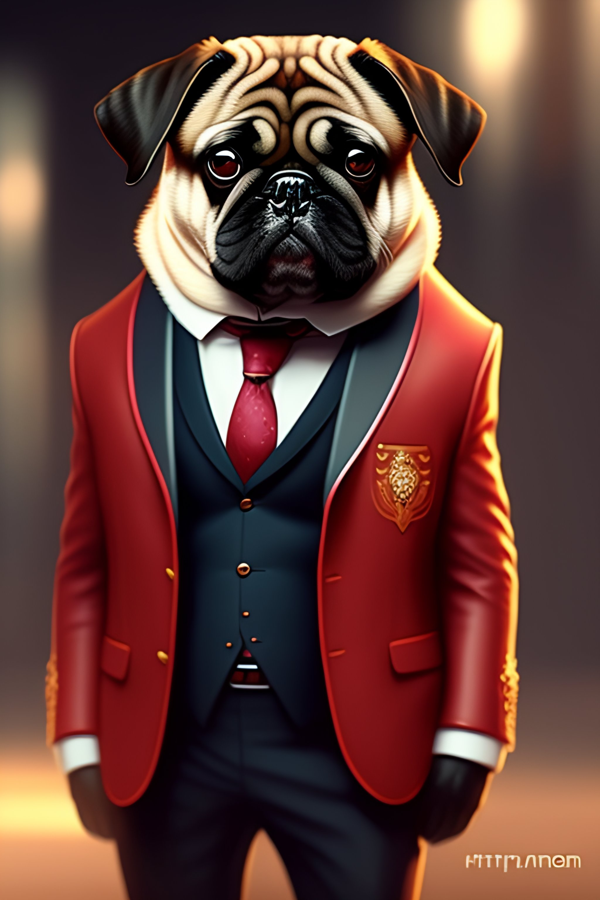 Lexica - Anthro furry humanoid pug, three piece suit, character concept ...