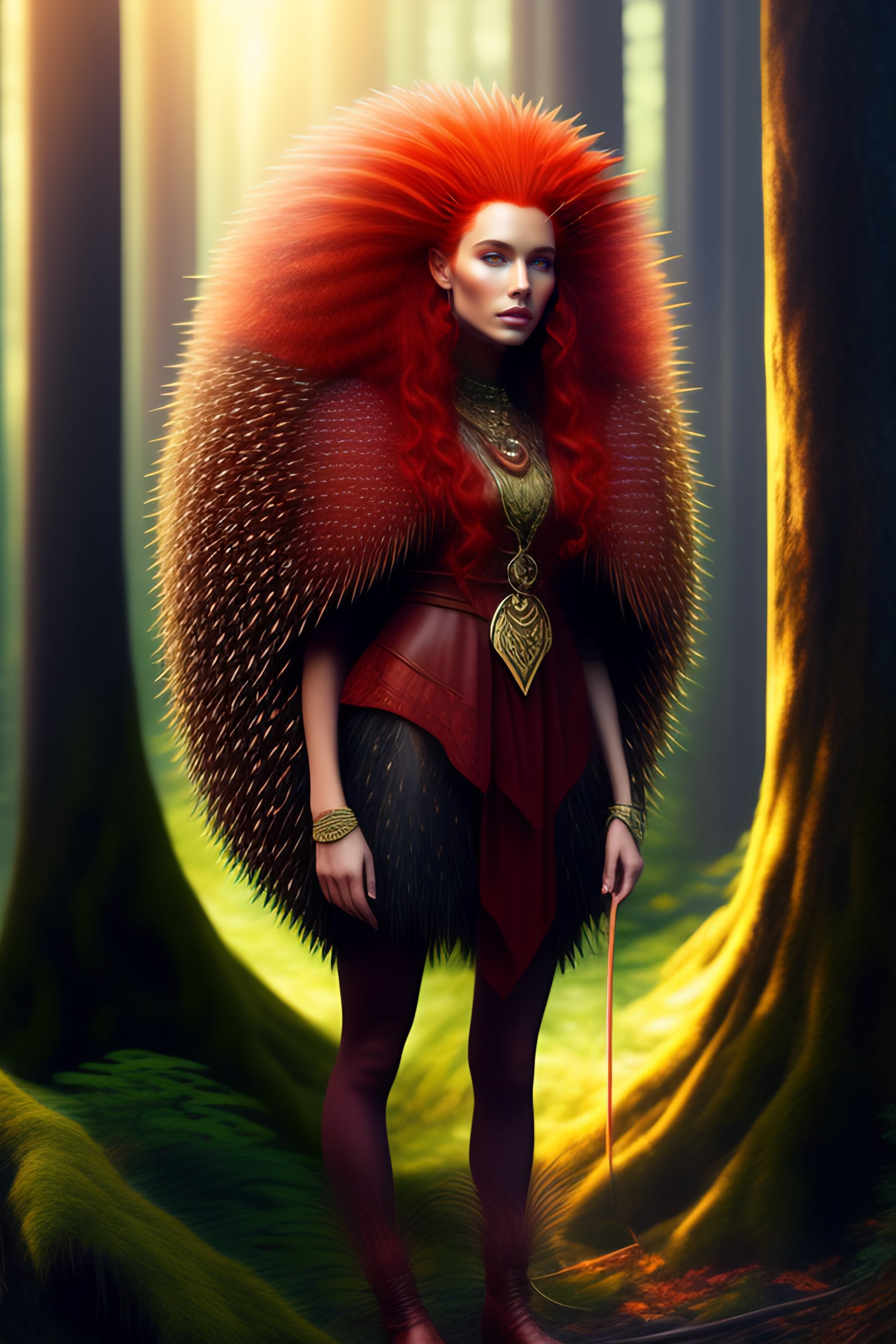 Lexica - Hedgehog druid woomenhedgehog red - haired long-legged,with ...