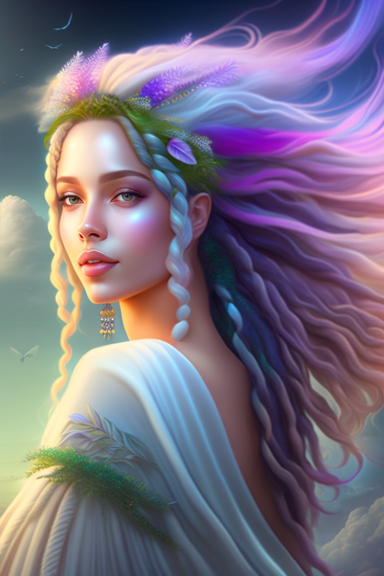 Lexica - Spiritual white lady goddess with dreadlock hair, looking ...