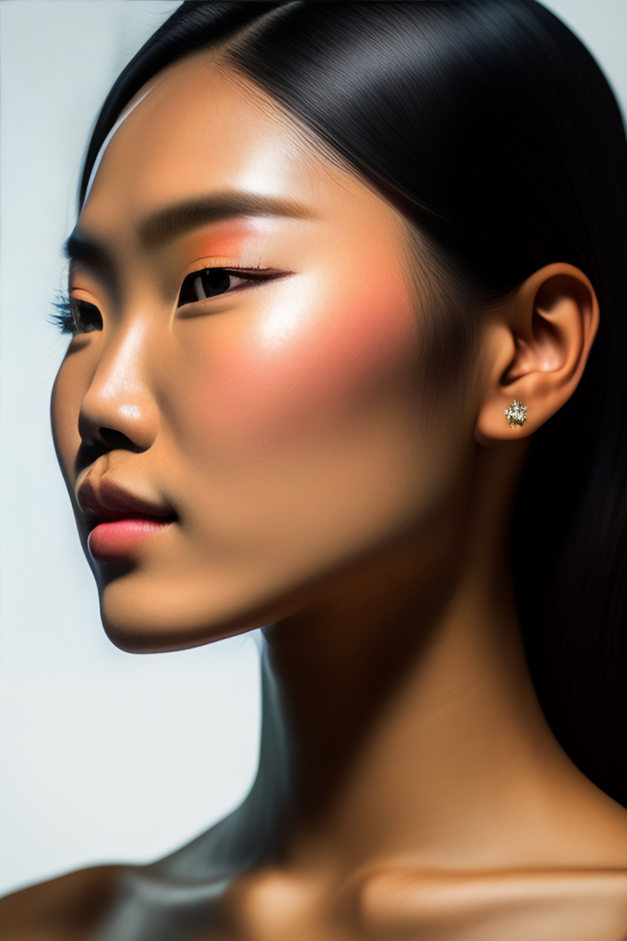 Lexica - Side angle of a female Indonesian model with glowy skin