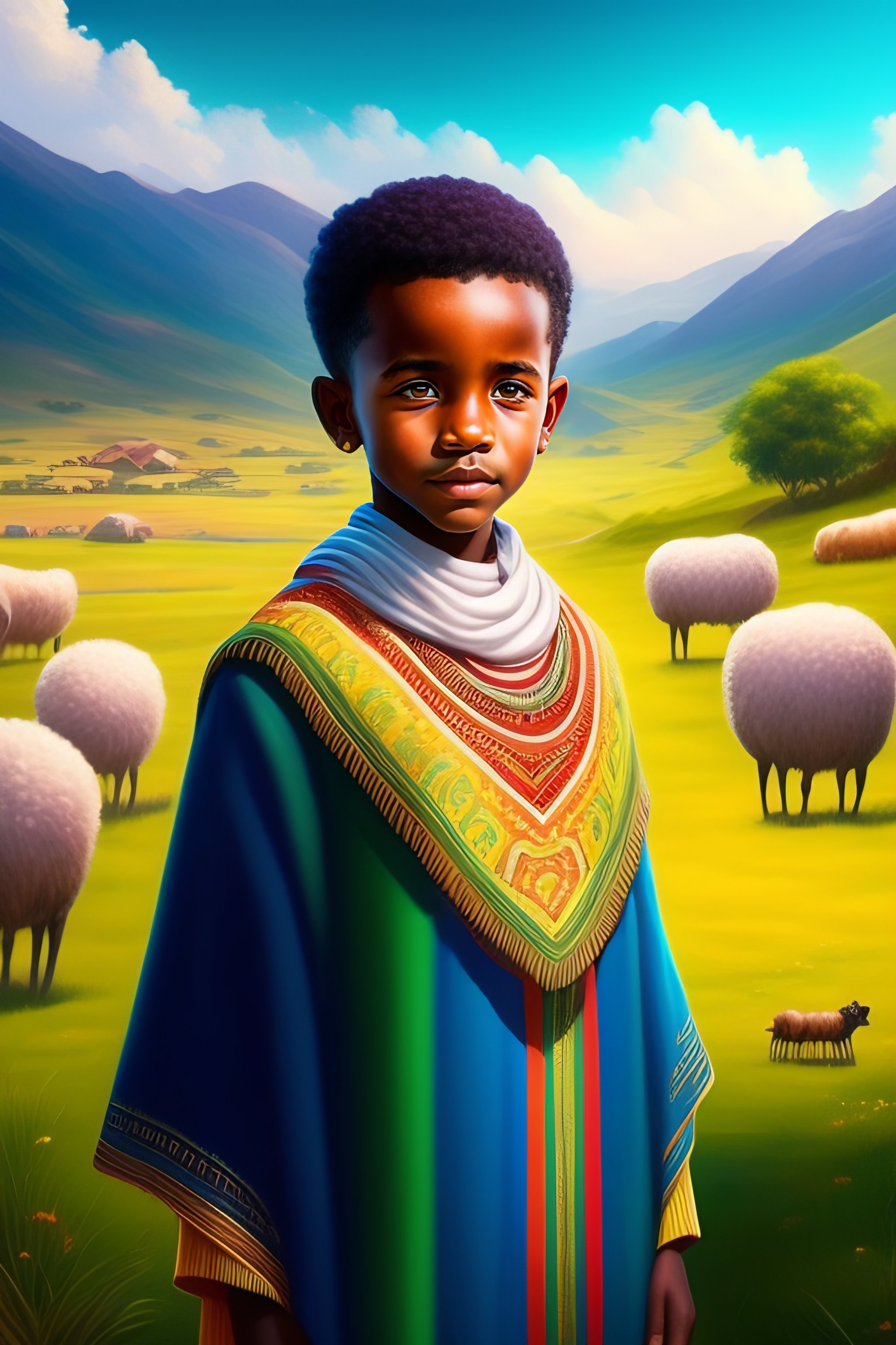 Lexica - Young Ethiopian Shepard boy in traditional clothing with a ...