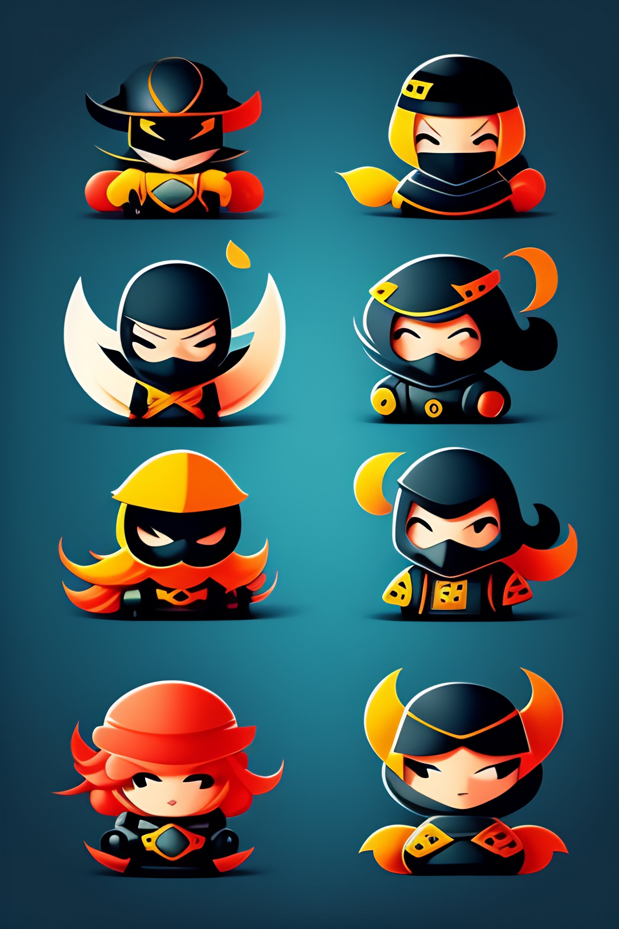 Lexica - A set of cartoon ninjas in various poses, vector art by Jan ...