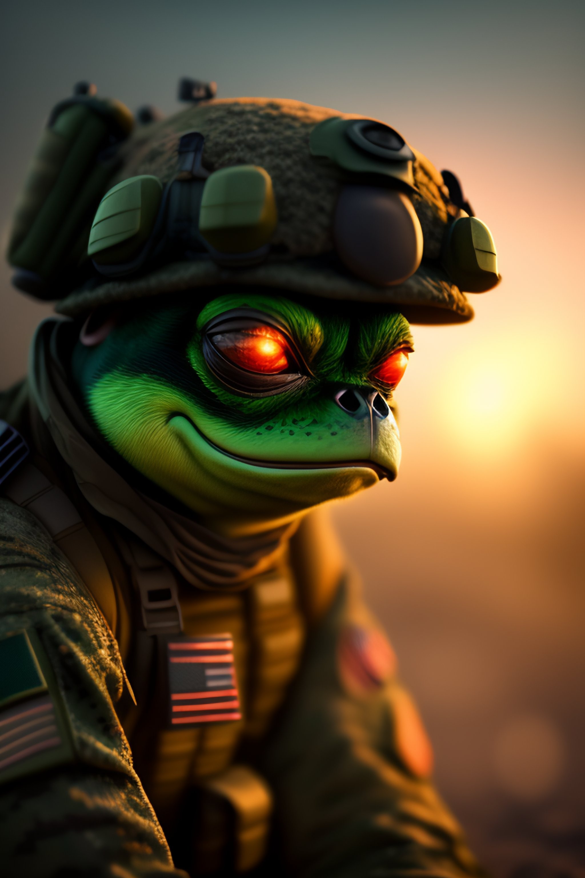 Lexica - An exhausted pepe the frog at the frontlines in the army at ...