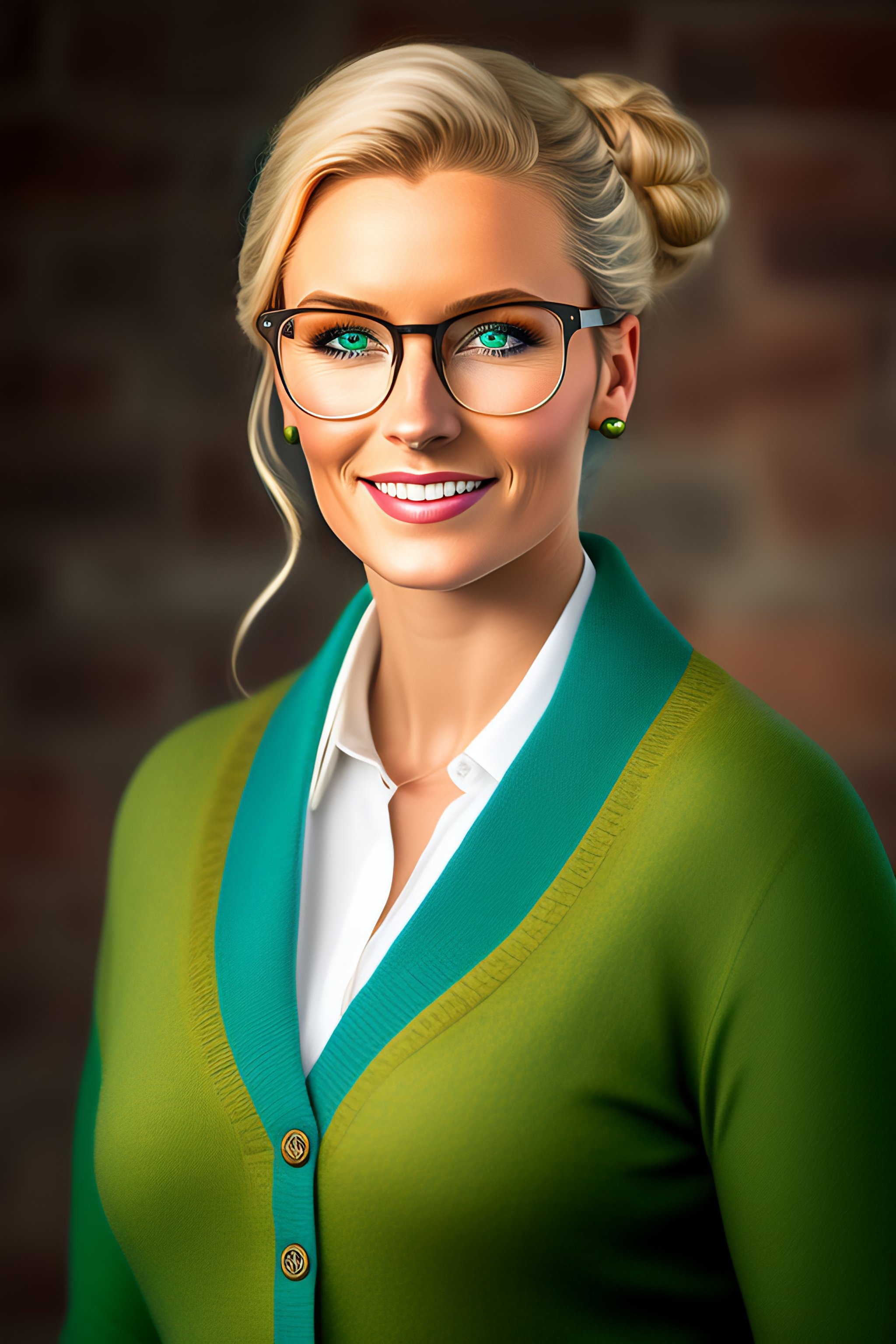Lexica - Portrait of anna, female, 21 years, blond hair, bun, green ...
