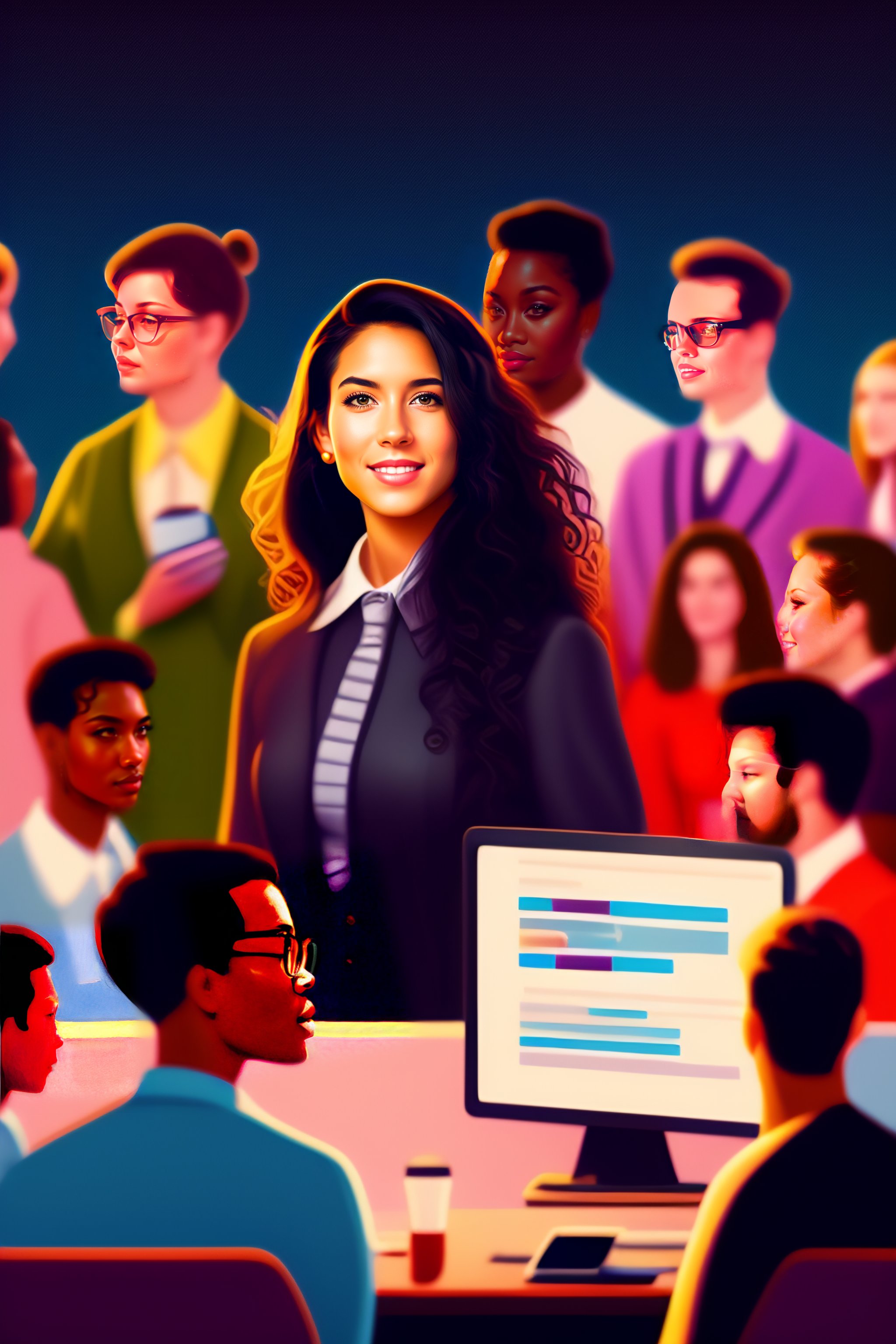 Lexica - Portrait of a young woman tech worker at a tech conference ...