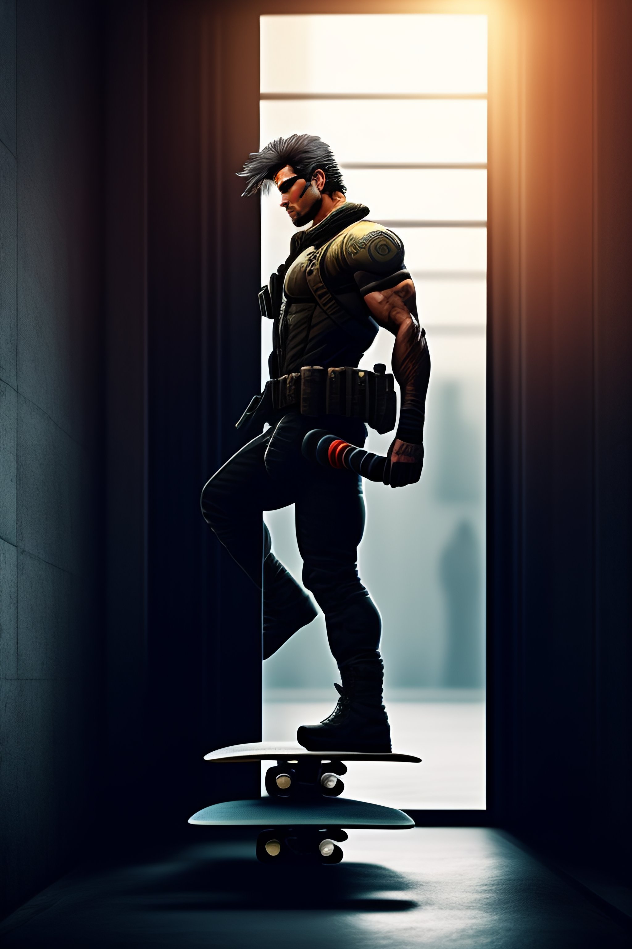 Lexica - Solid Snake from Metal Gear grinding on a skateboard on a ...