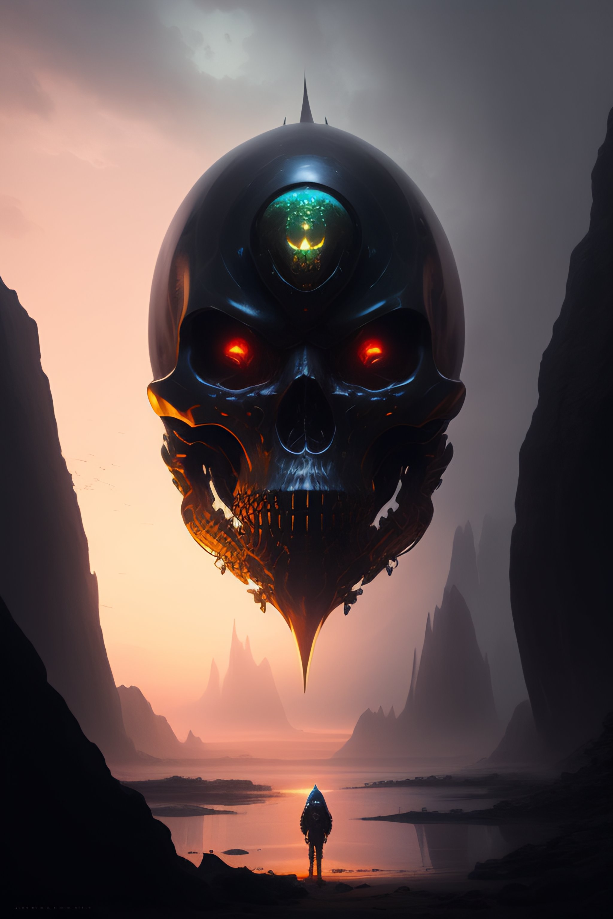 Lexica - Realist picture centered face portrait evil big eyed skull ...