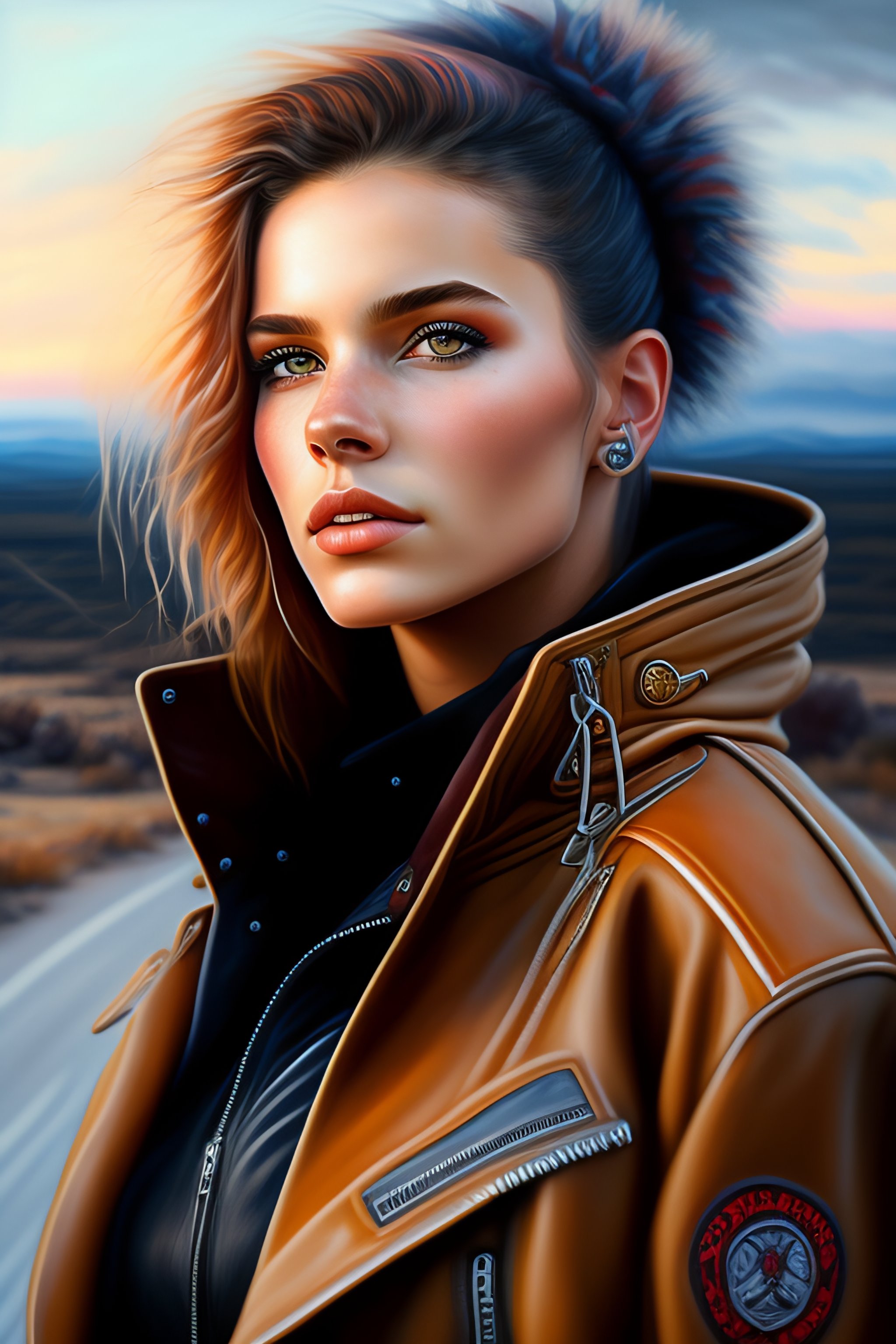 Lexica - Cute punk rock girl, mad max jacket, renaissance, cables on ...