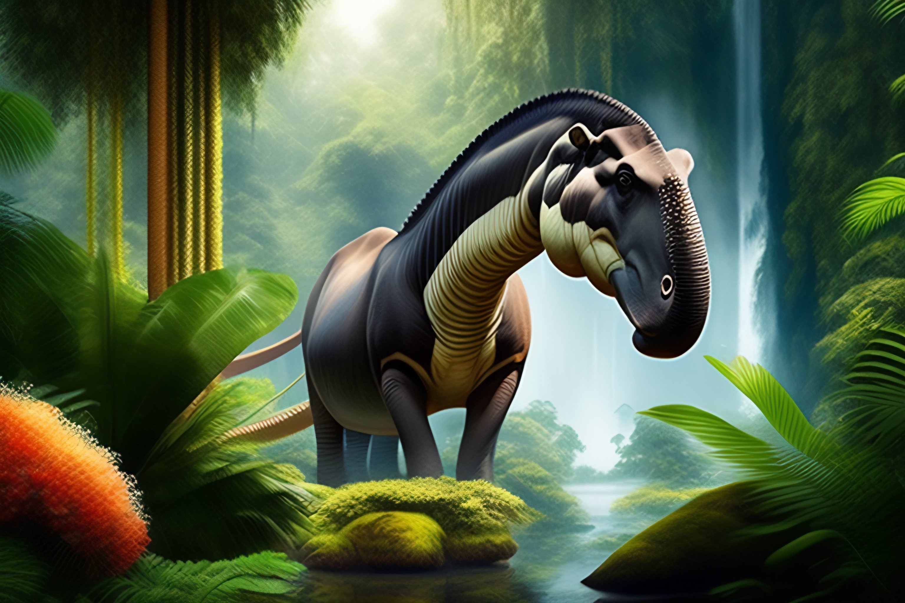 Lexica - Amazon, tropical forest, giant diplodocus, exotic flowers ...