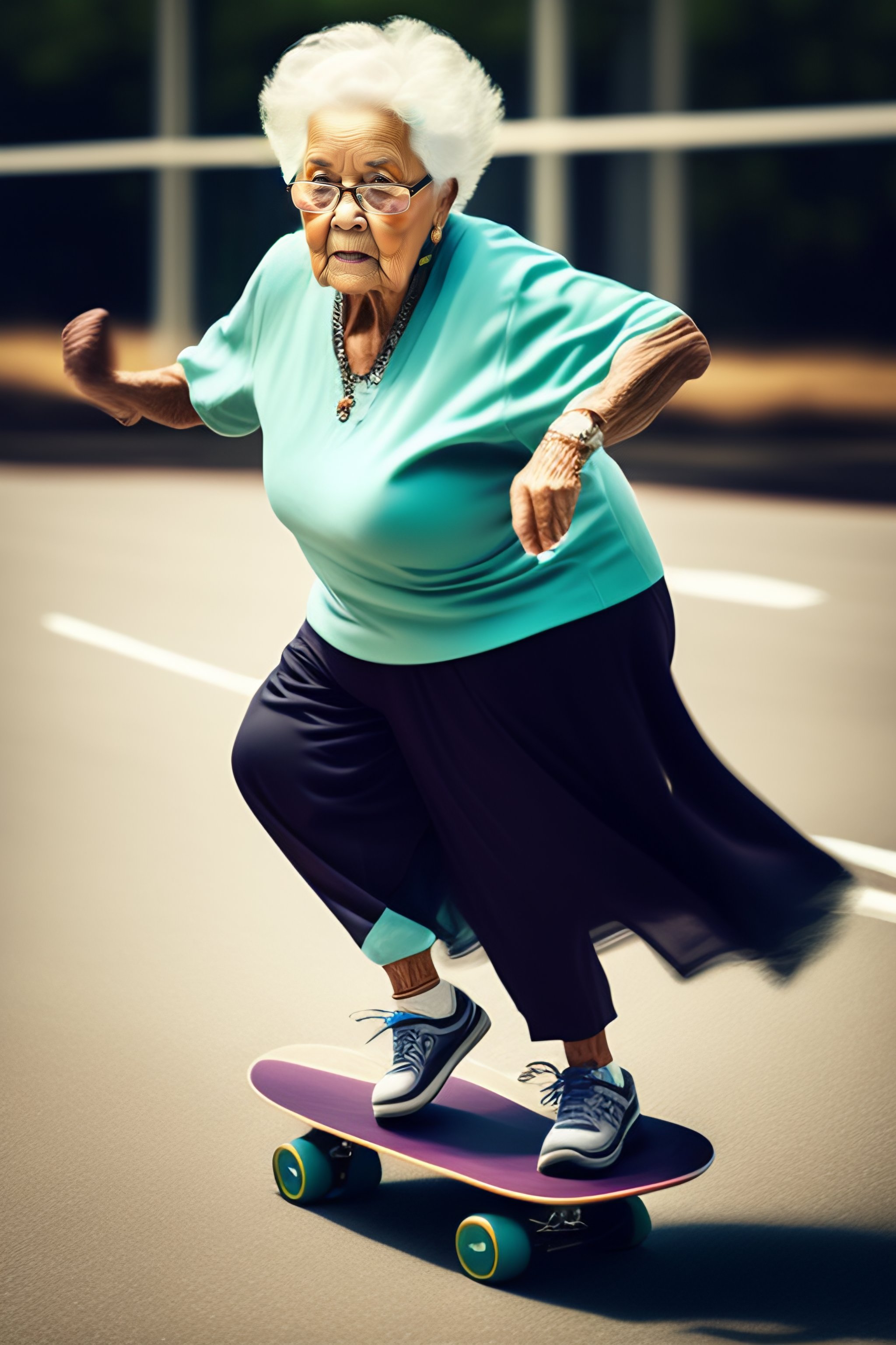 Lexica - Old grandma doing kick flip