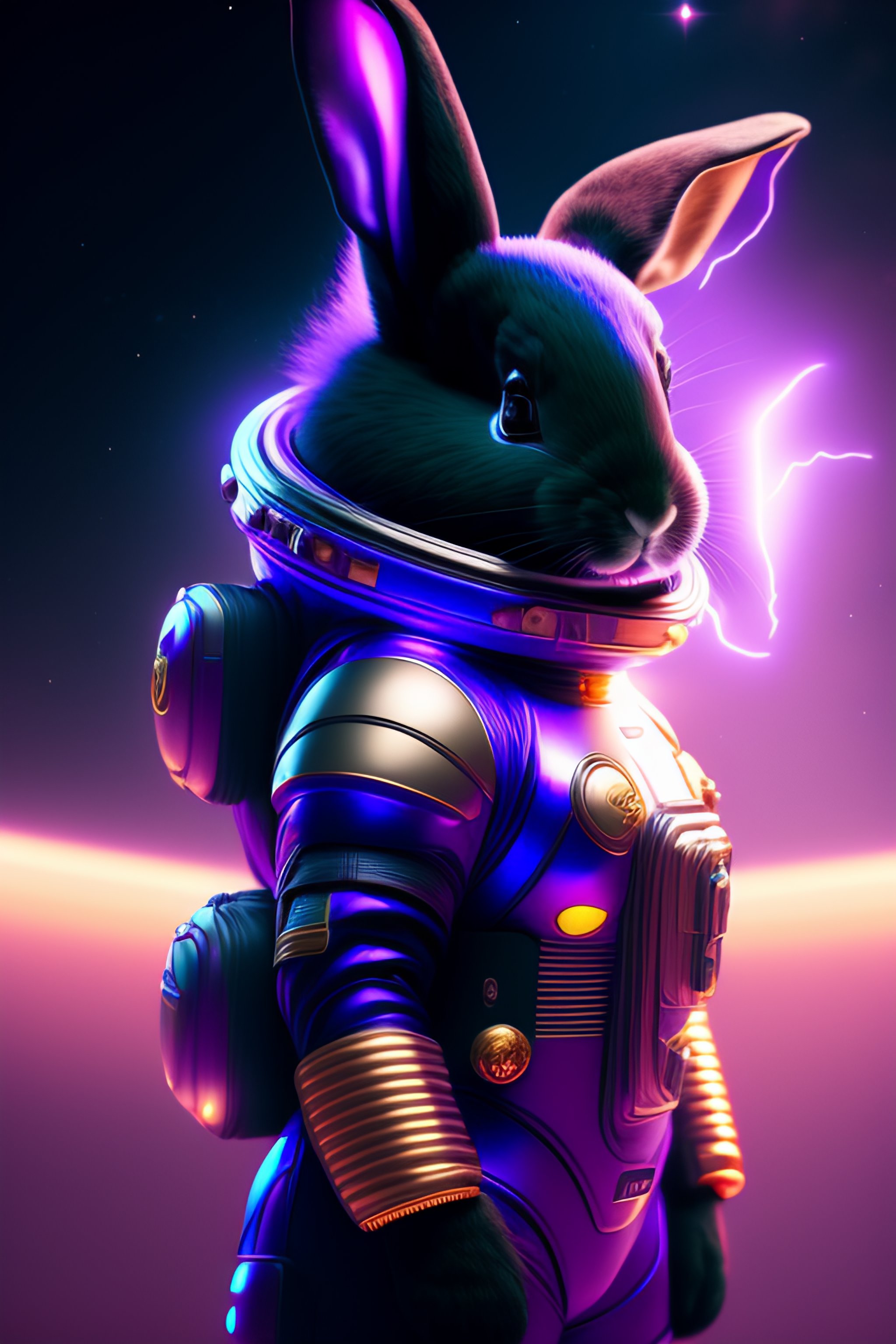 Lexica - A dark purple head Bunny in space suits, surrealism, retro ...
