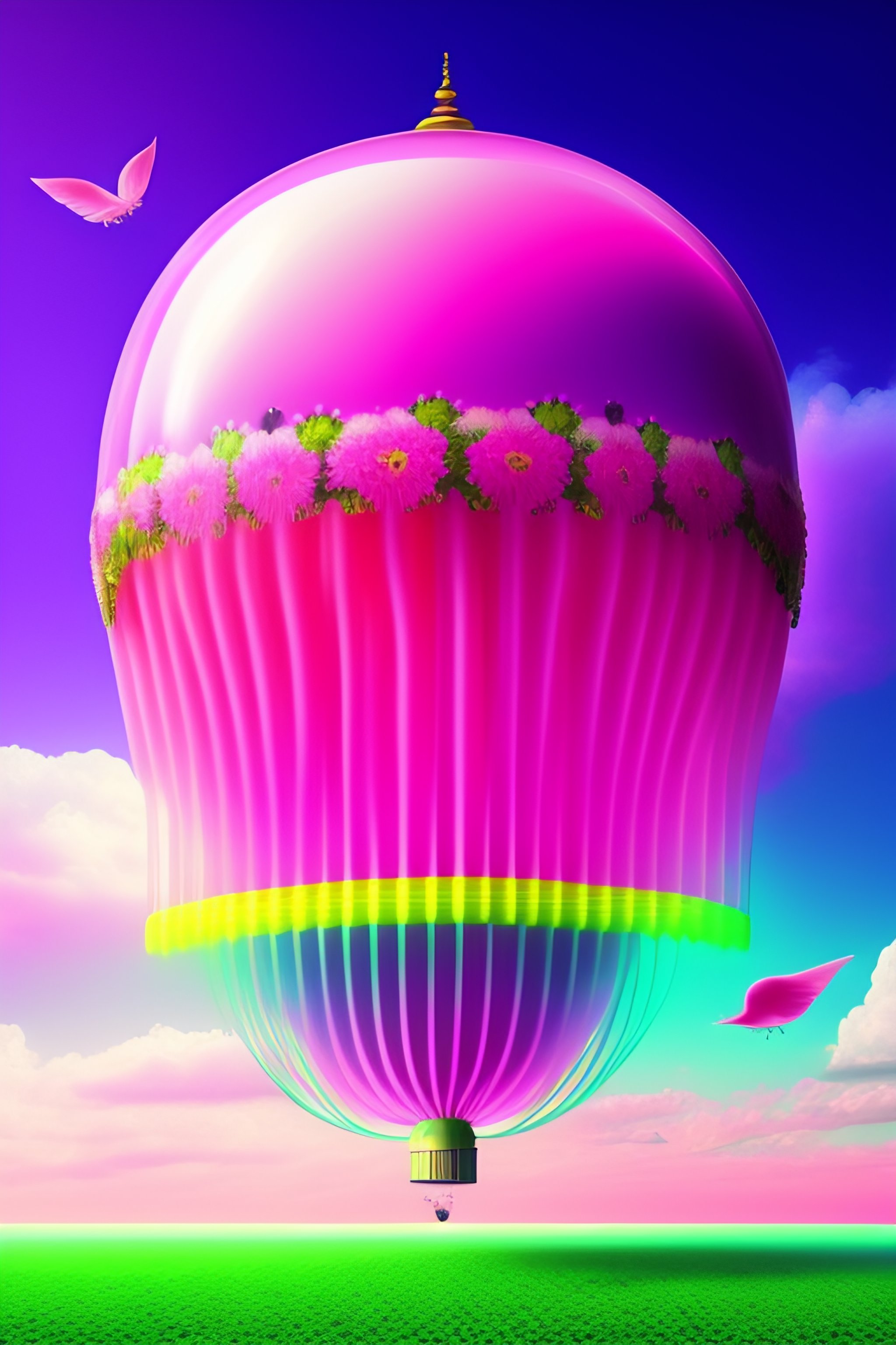 Lexica - Winged pigs flying between jellyfish and pink clouds ...