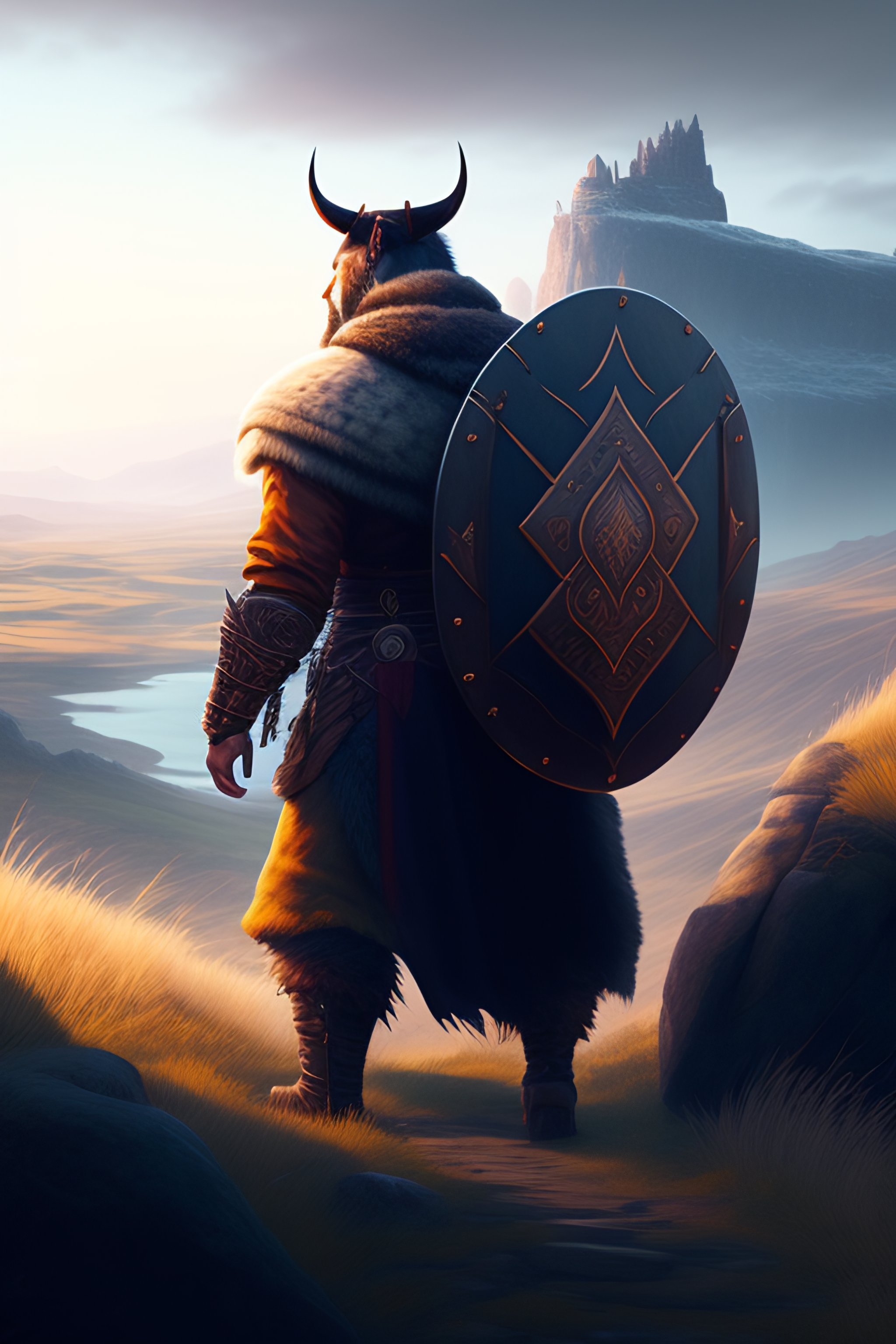 Lexica - Brave viking on a hill with a shield on a bear, cyberpunk ...