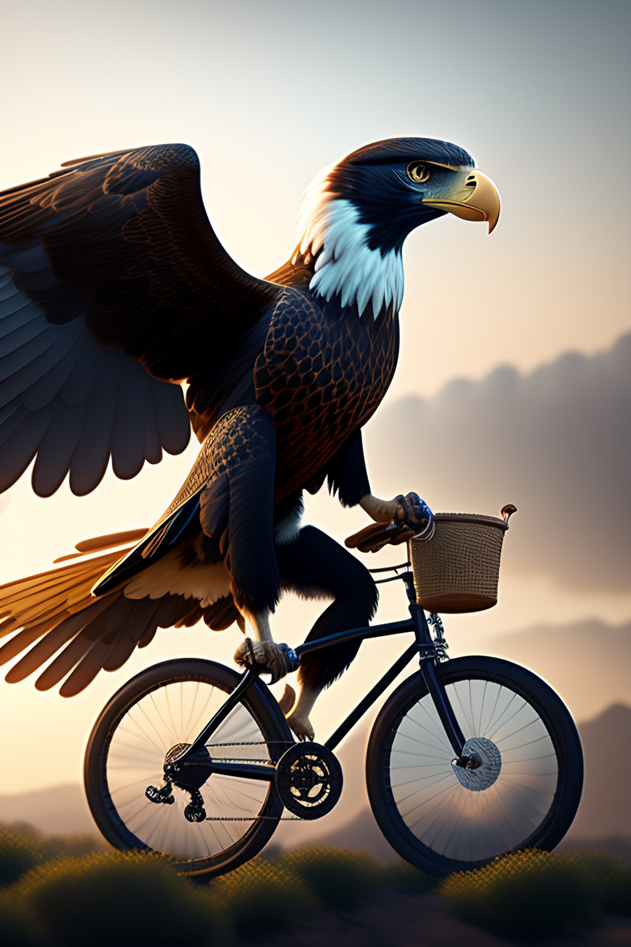 Lexica - An eagle riding a bicycle, studio lighting, quality ...