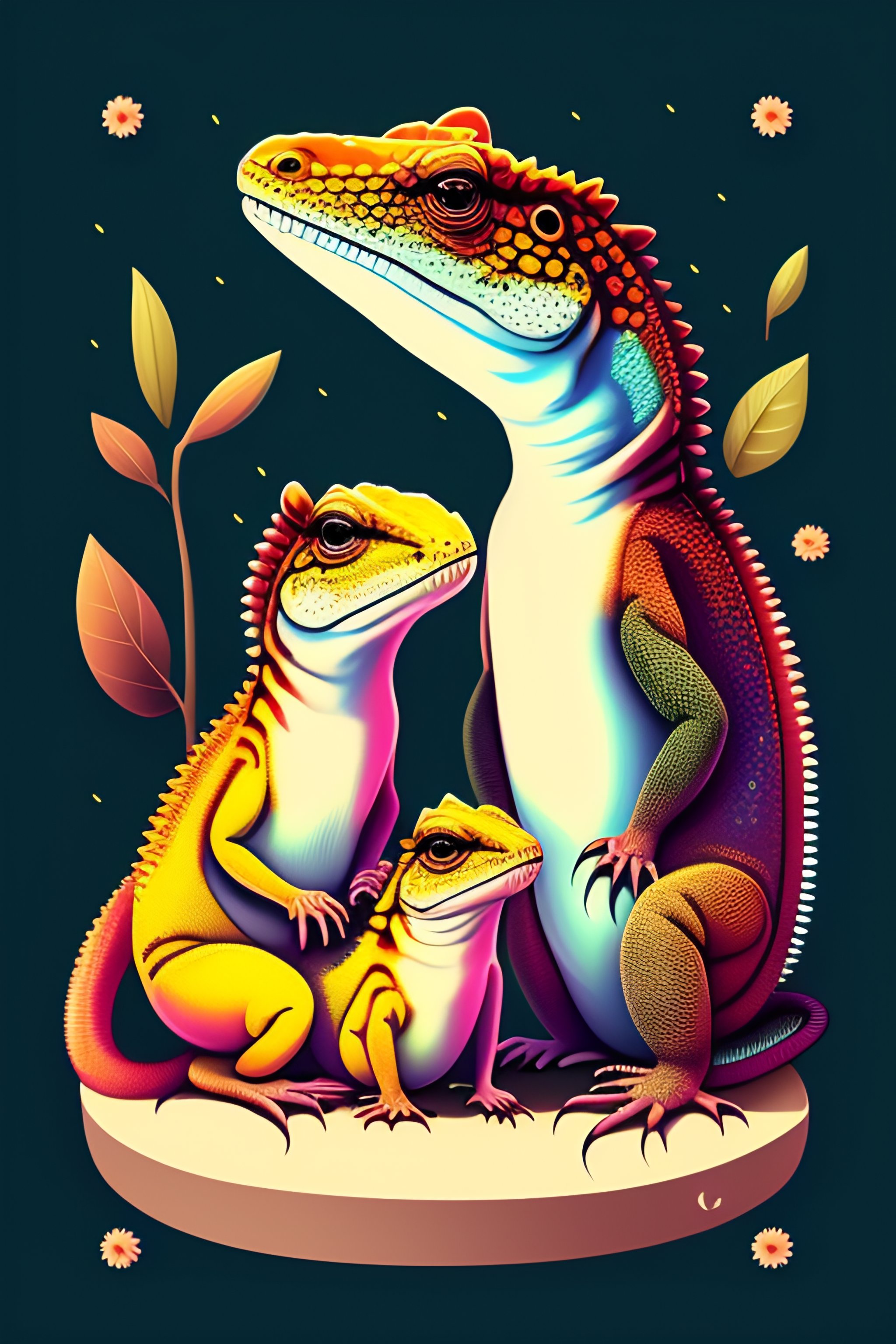 Lexica - Cute lizard family illustration