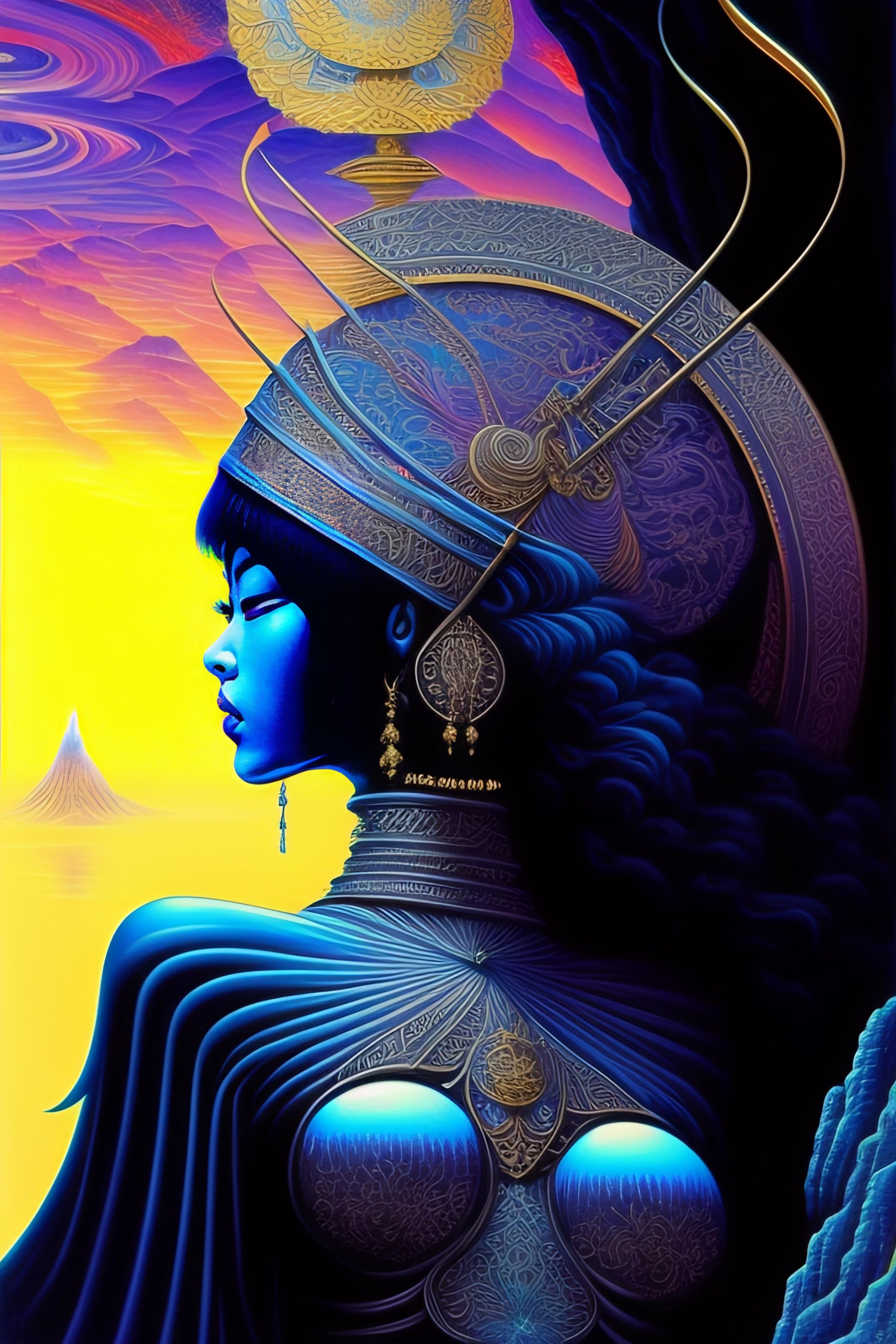 Lexica - Surrealism art 80's, hill with a river flowing cave, skull of ...