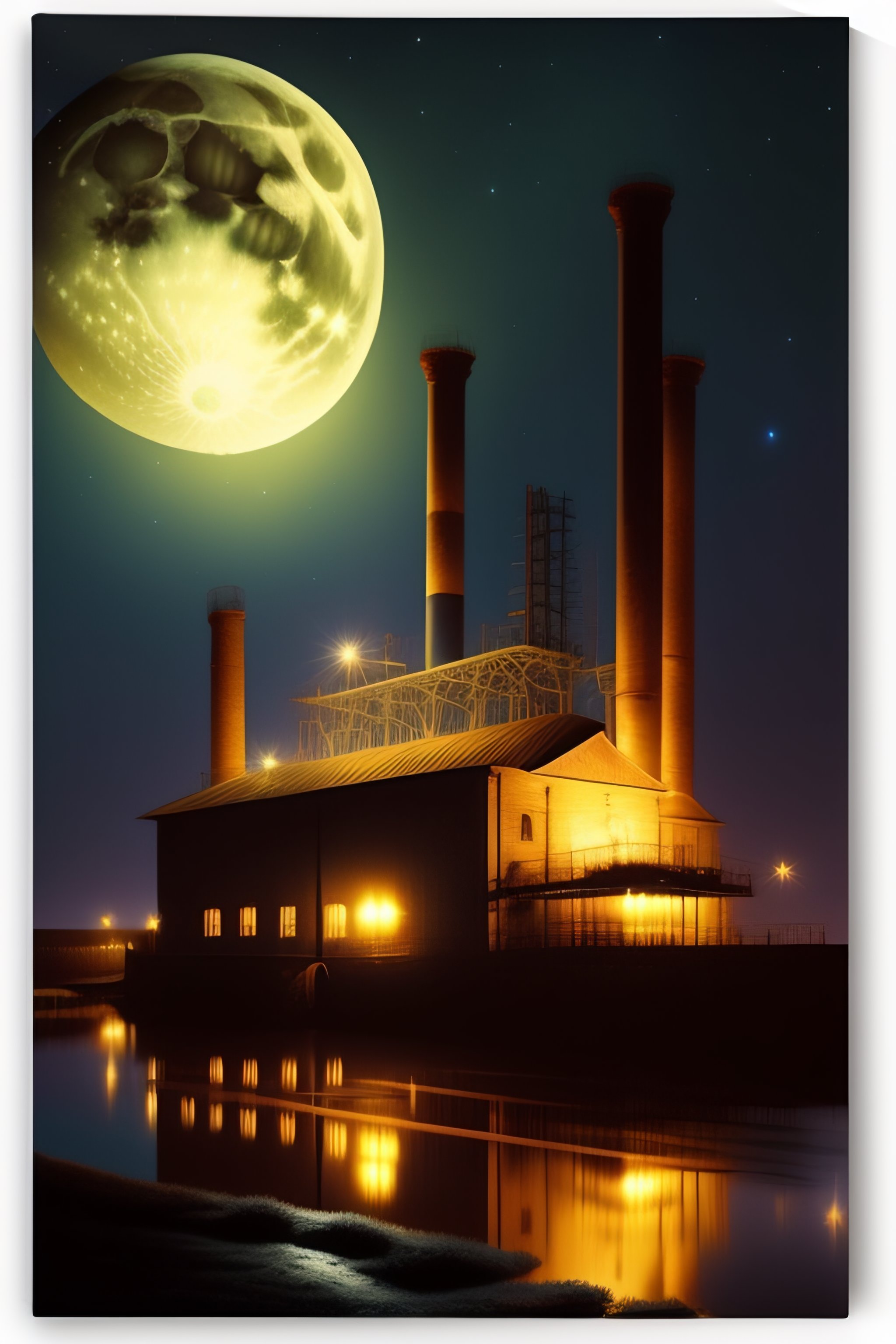 Lexica - A Victorian factory, large complex machinery, on a moonlight ...