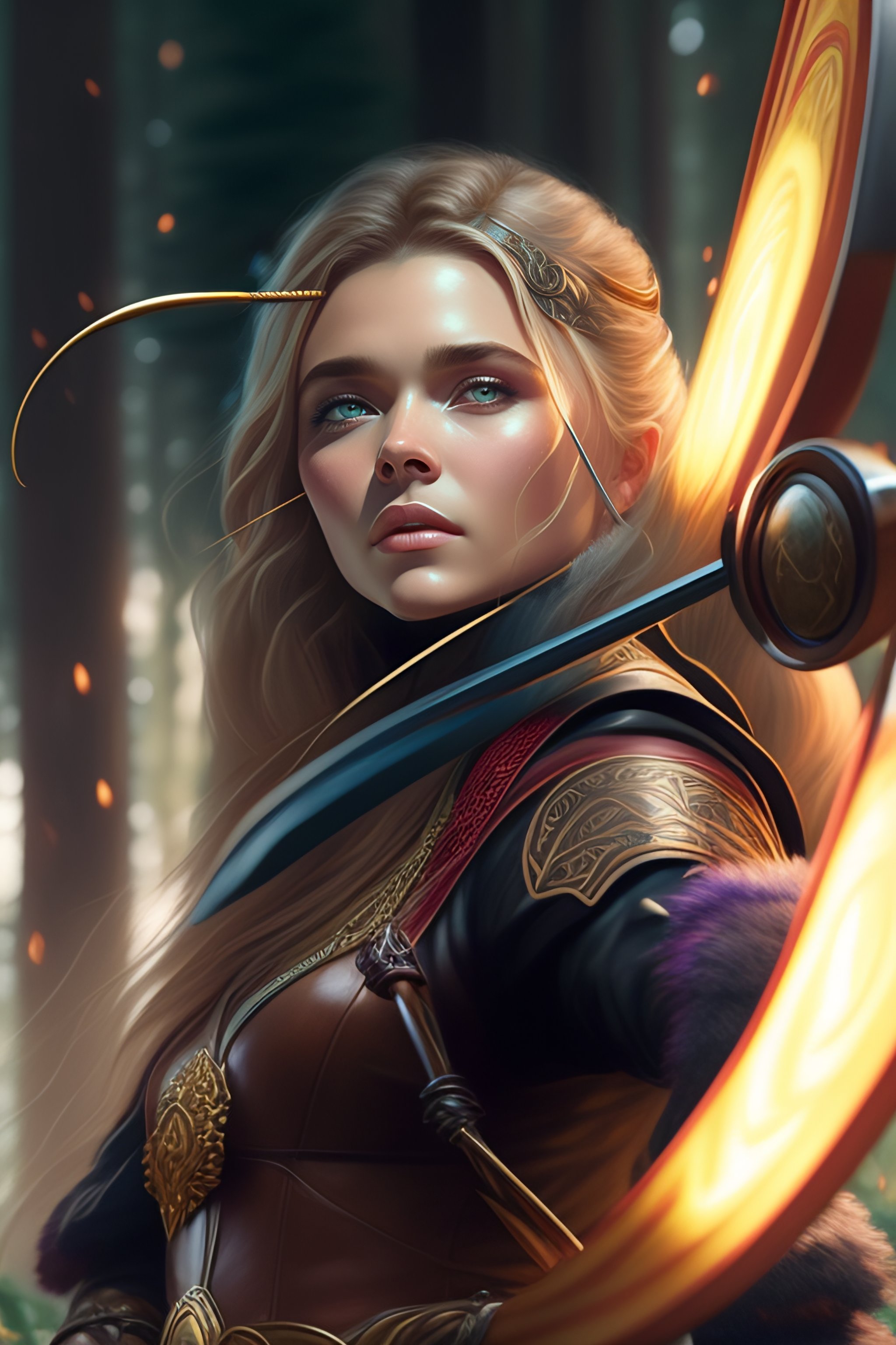 Lexica - Portait of a chloe Grace moretz archer shooting arrow at forest monster, front game ...