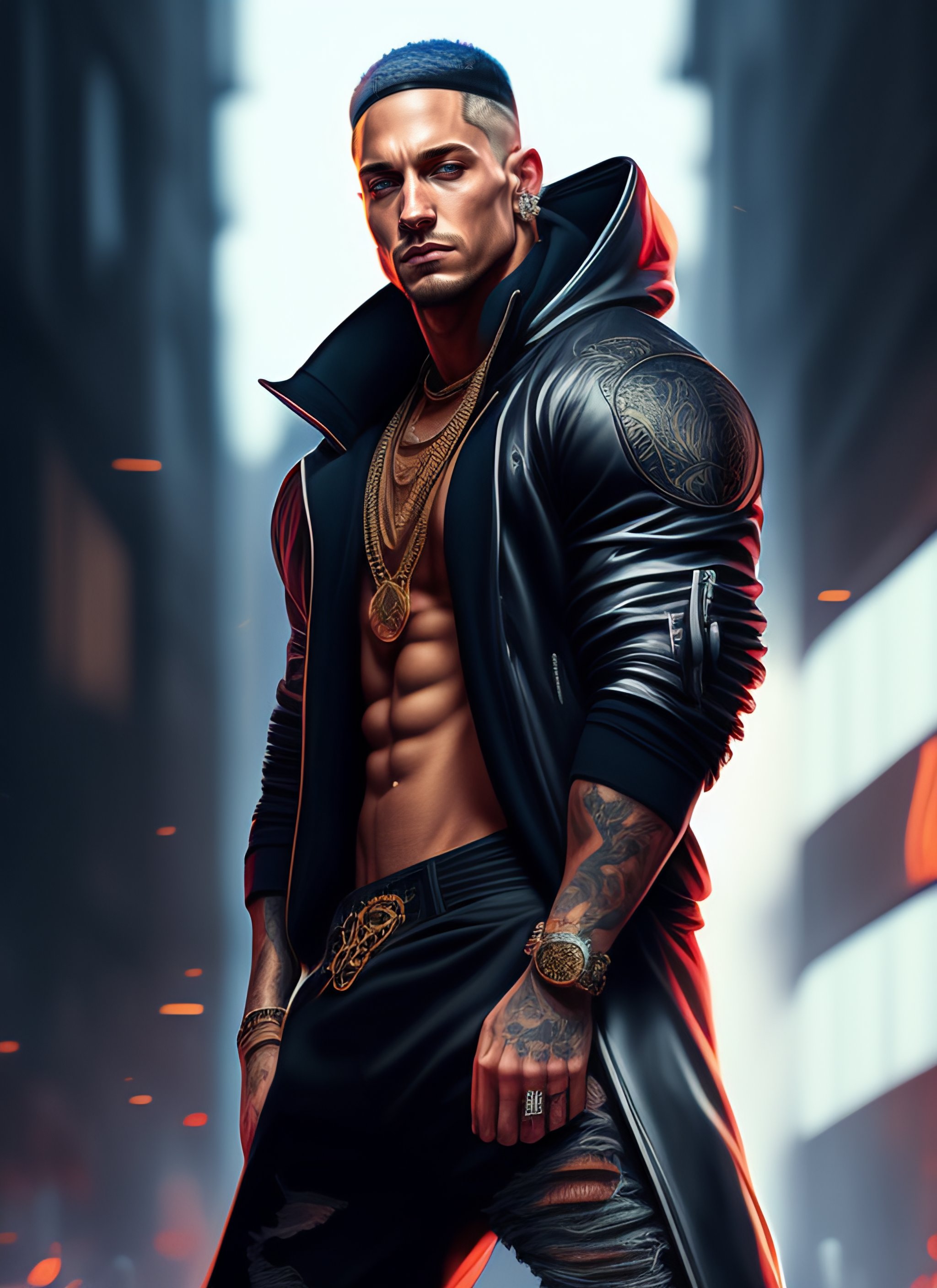 Lexica - A highly detailed illustration of Eminem wearing ripped ...