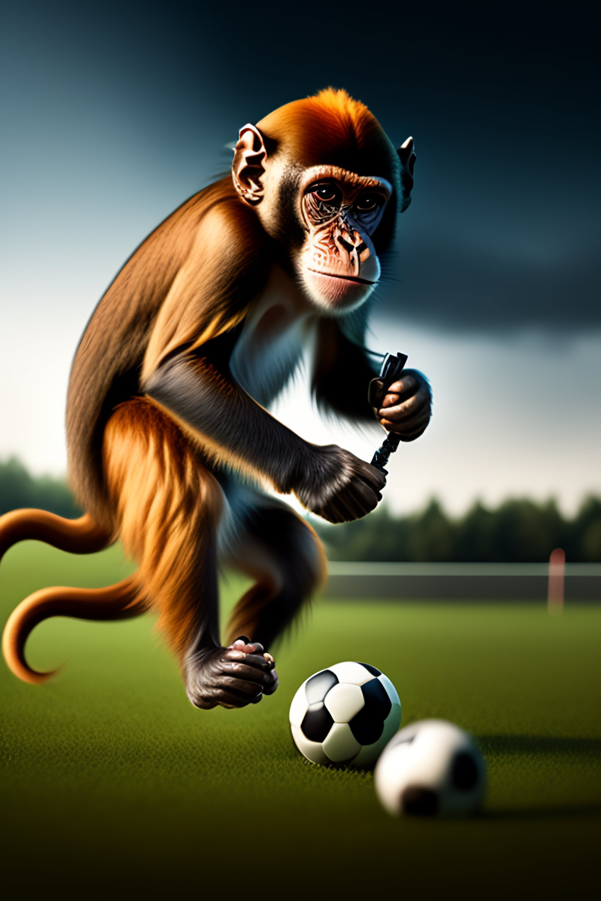 Lexica - Monkey playing soccer and shooting a gun