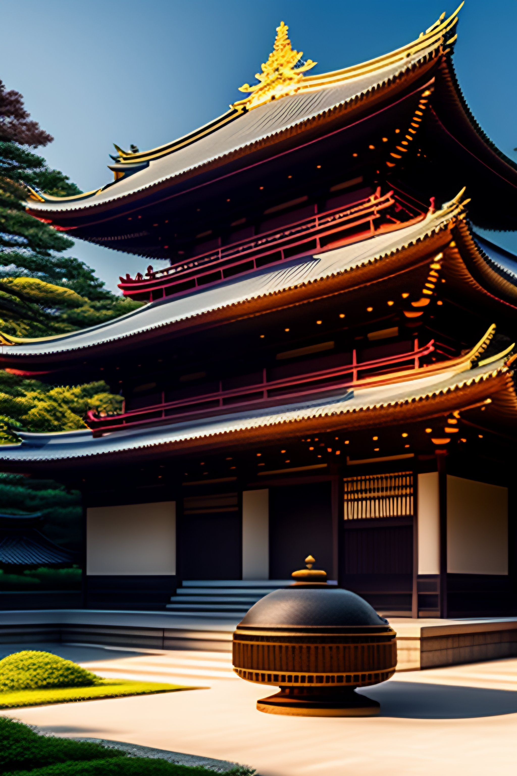 Lexica - Japanese temple background with an arena with a matt like ...