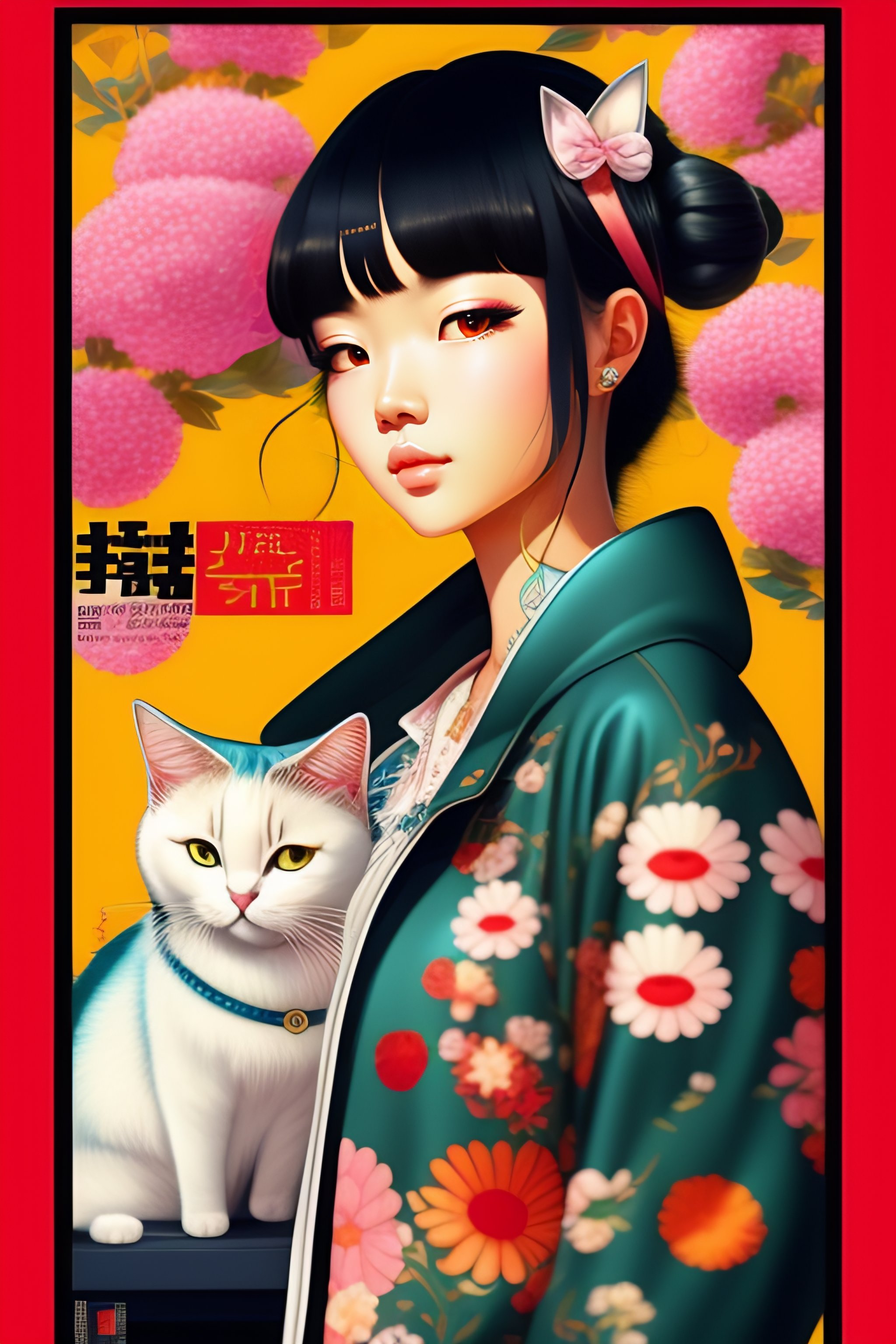 Lexica - Magazine cover poster, upper portrait of anime girl with cat ...