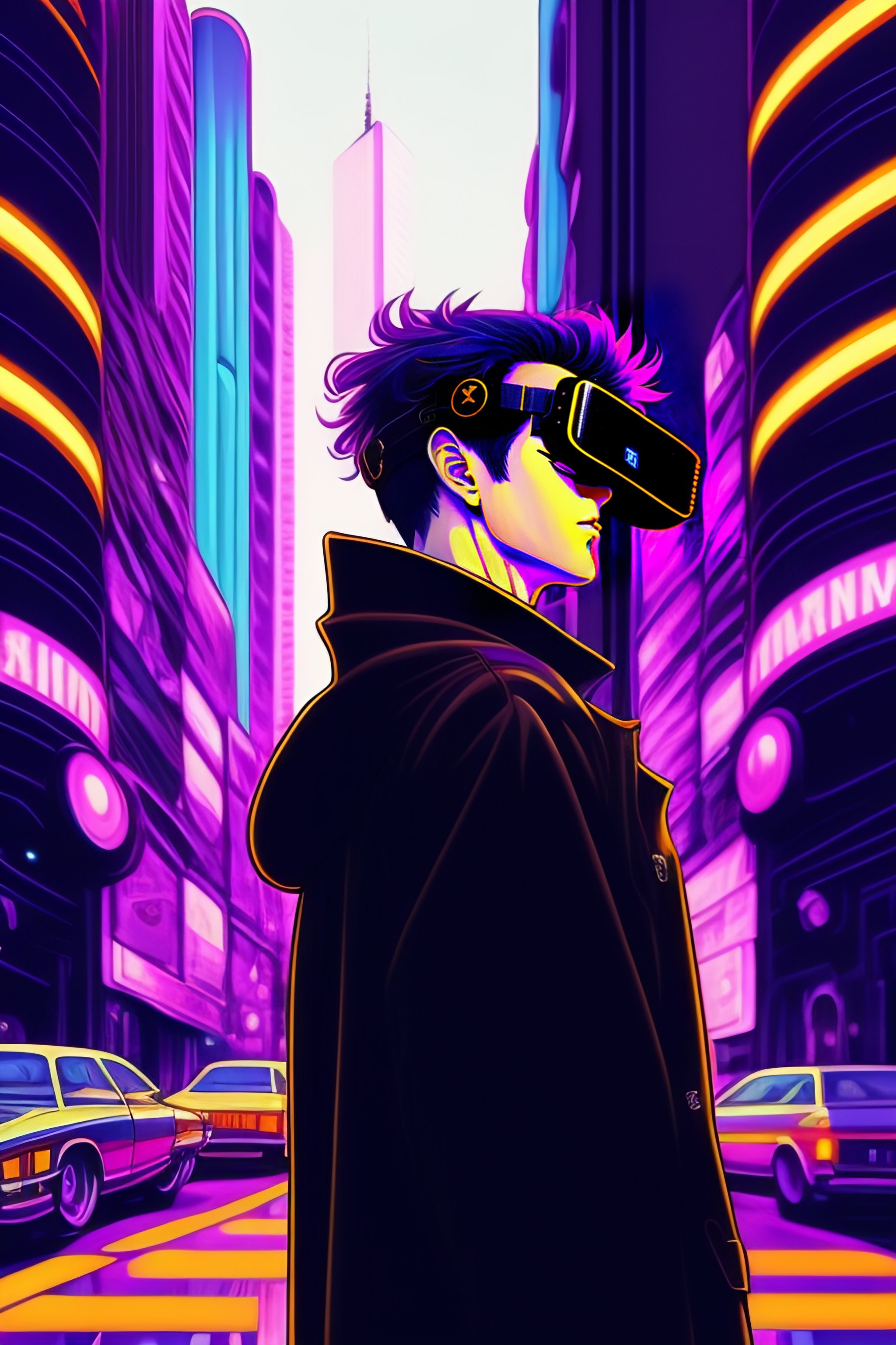 Lexica - Vintage 90's anime style. a lonely men wearing a virtual ...