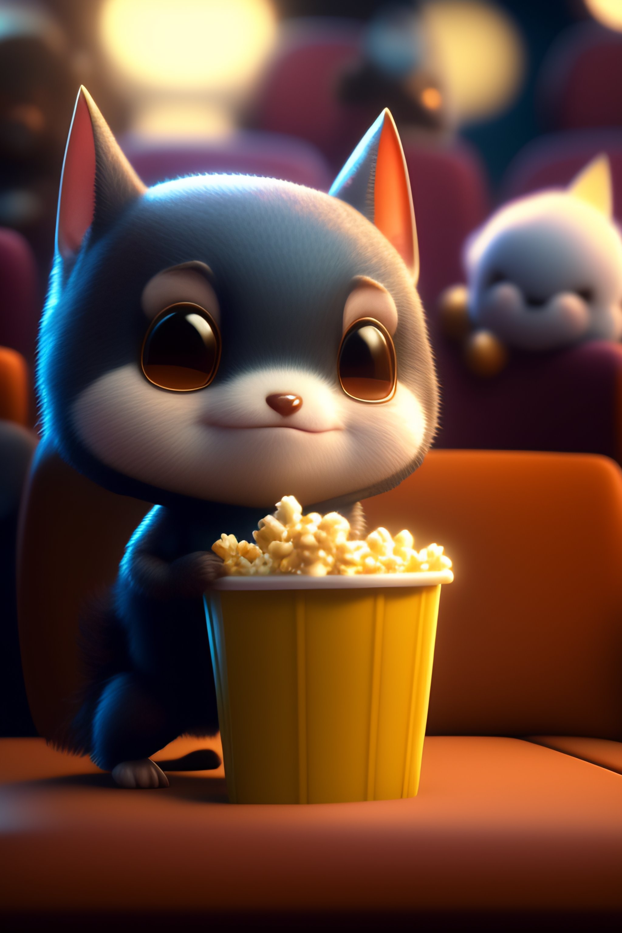Lexica - Cute small humanoid bat sitting in a movie theater eating ...