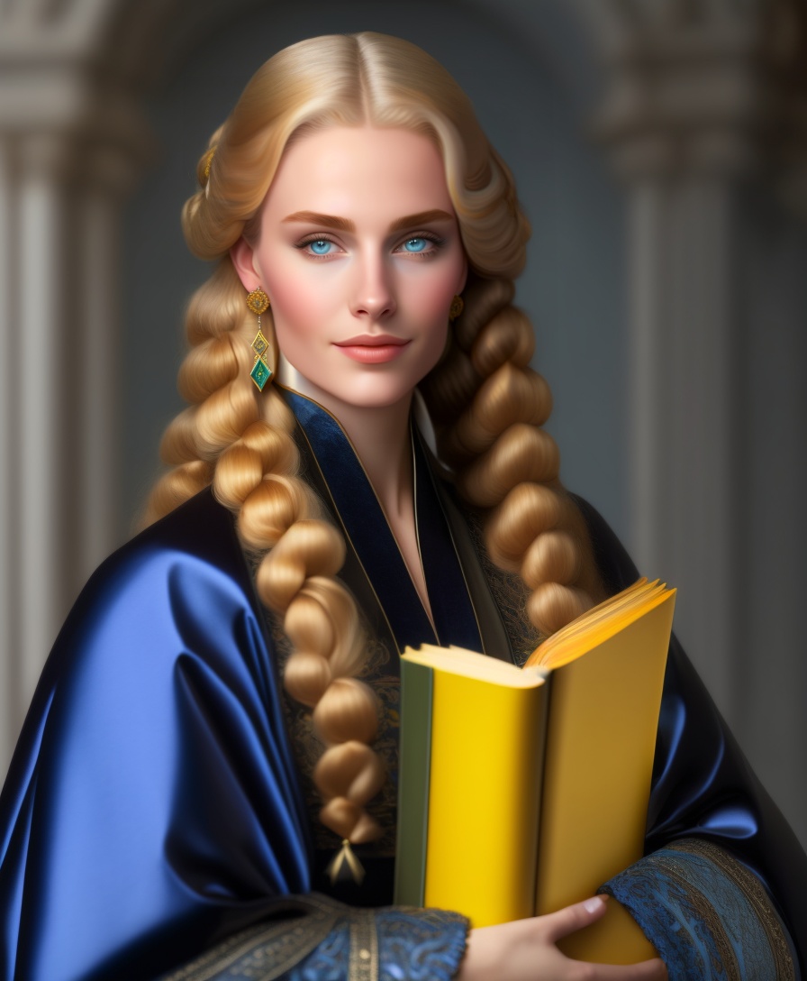 Lexica - A portrait of a white woman, with long blonde hair in braids ...